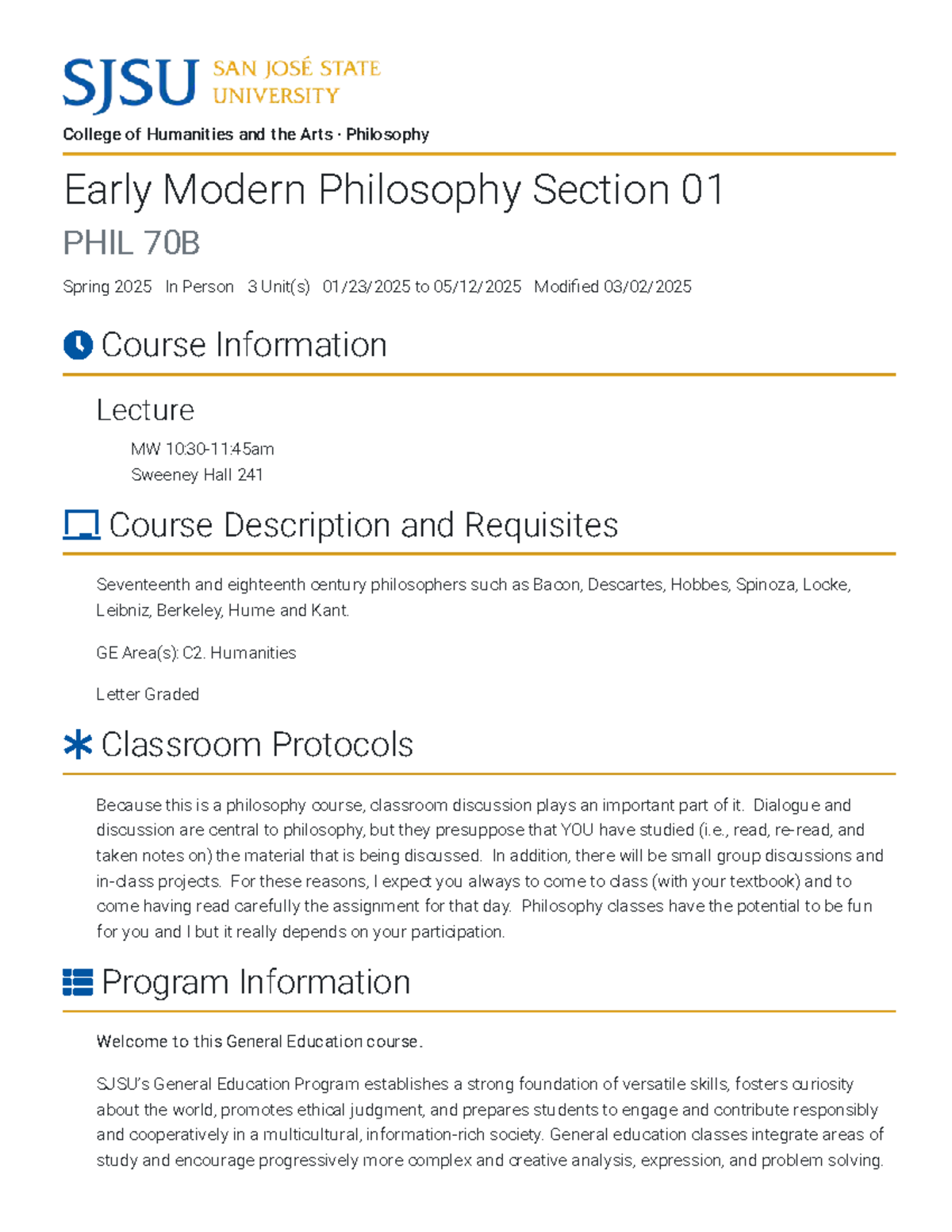 PHIL 70B Spring 2025 - Syllabus for Early Modern Philosophy Course ...