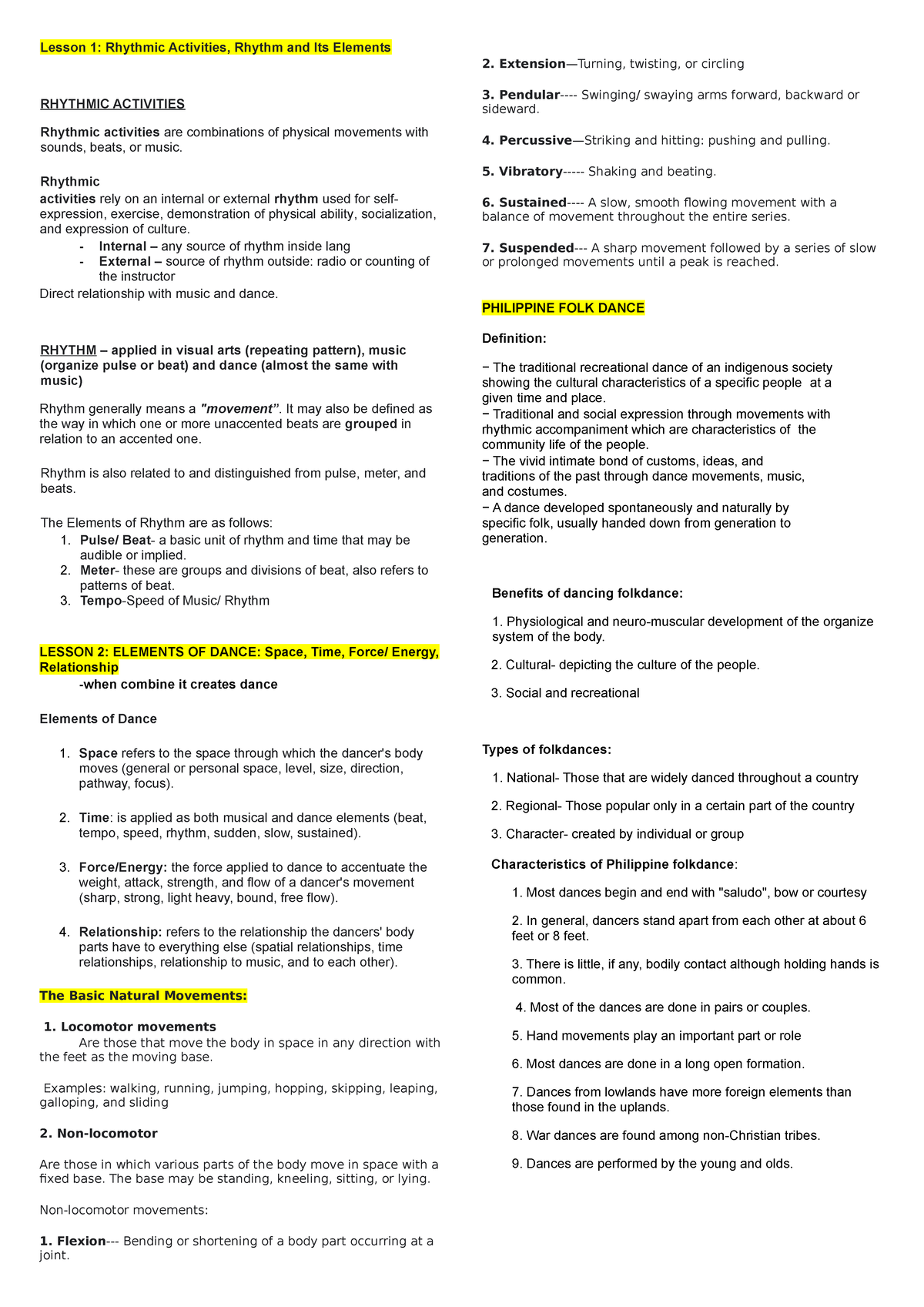 Physical Education: Lesson 1-2 - Lesson 1: Rhythmic Activities, Rhythm ...