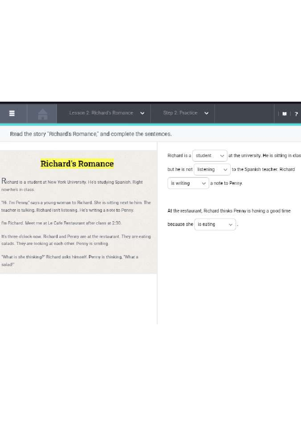 Lesson 2: Romance Practice - Completing Sentences in Spanish - Studocu
