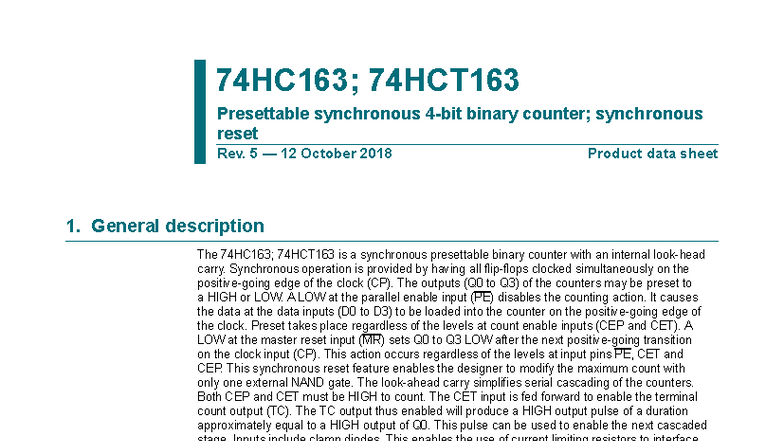 74HC HCT163 - tài liệu - 74HC163; 74HCT Presettable synchronous 4-bit ...