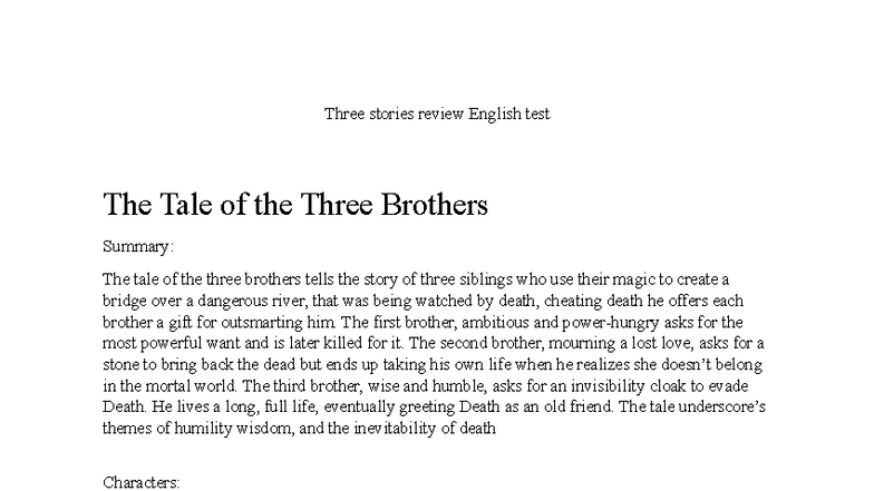 Three Stories Review: English Test on The Tale of the Three Brothers ...