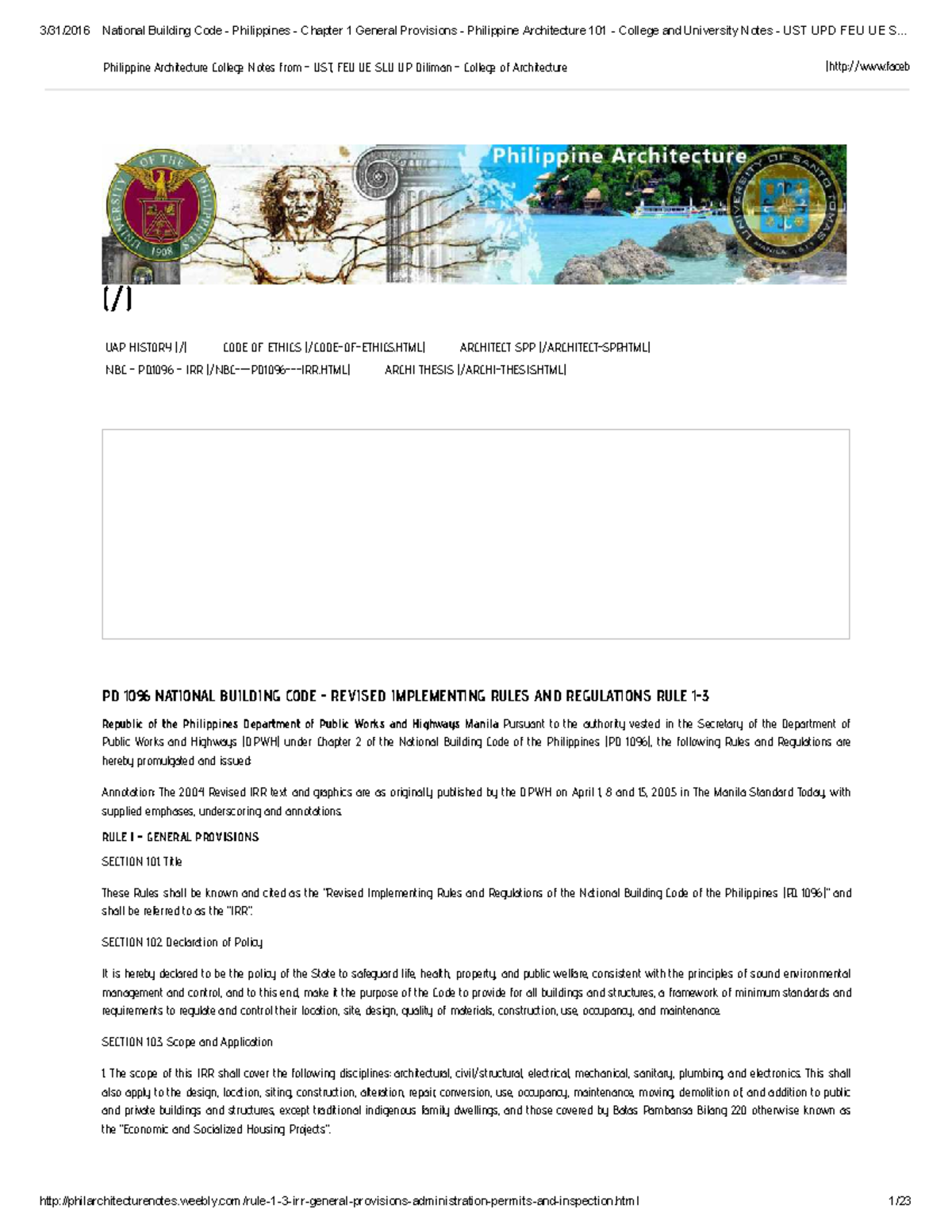 PD 1096 National Building Code: Revised IRR Overview and Notes - Studocu
