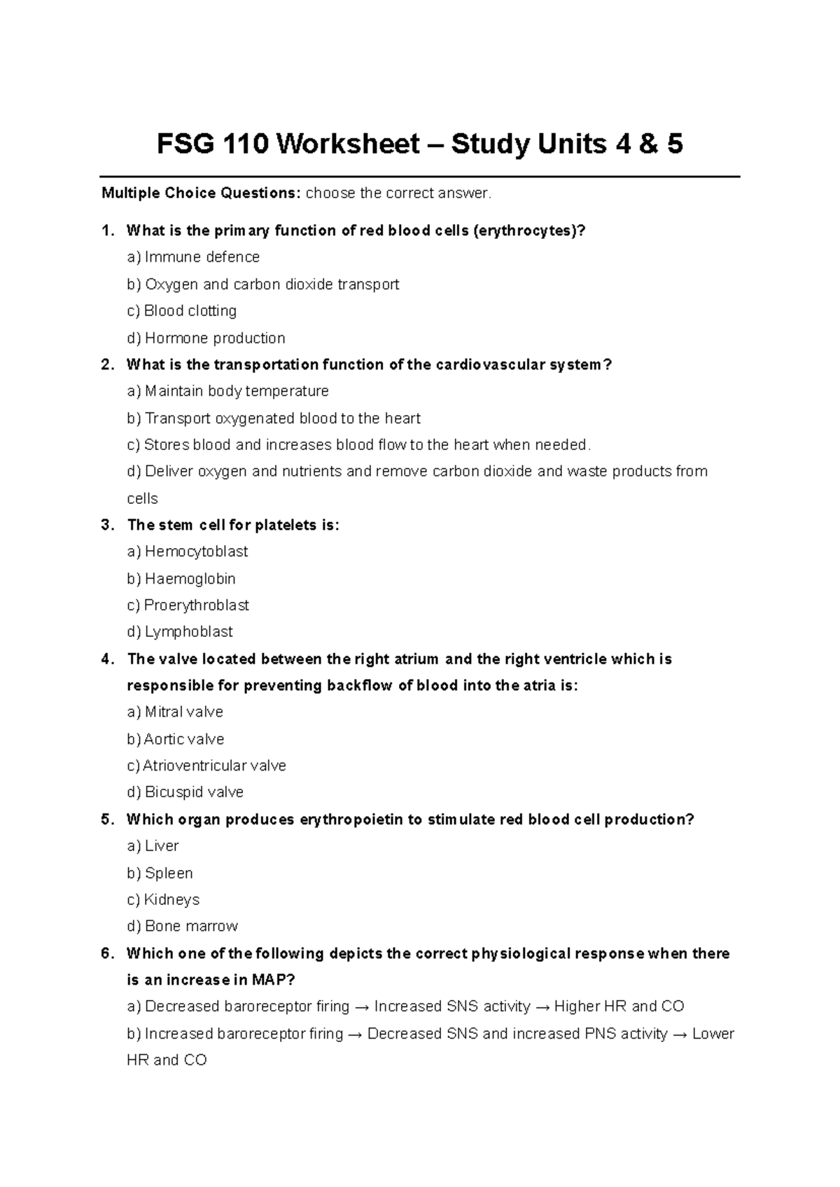 FSG 110 Worksheet: Study Units 4 & 5 MCQs and Short Answers - Studocu