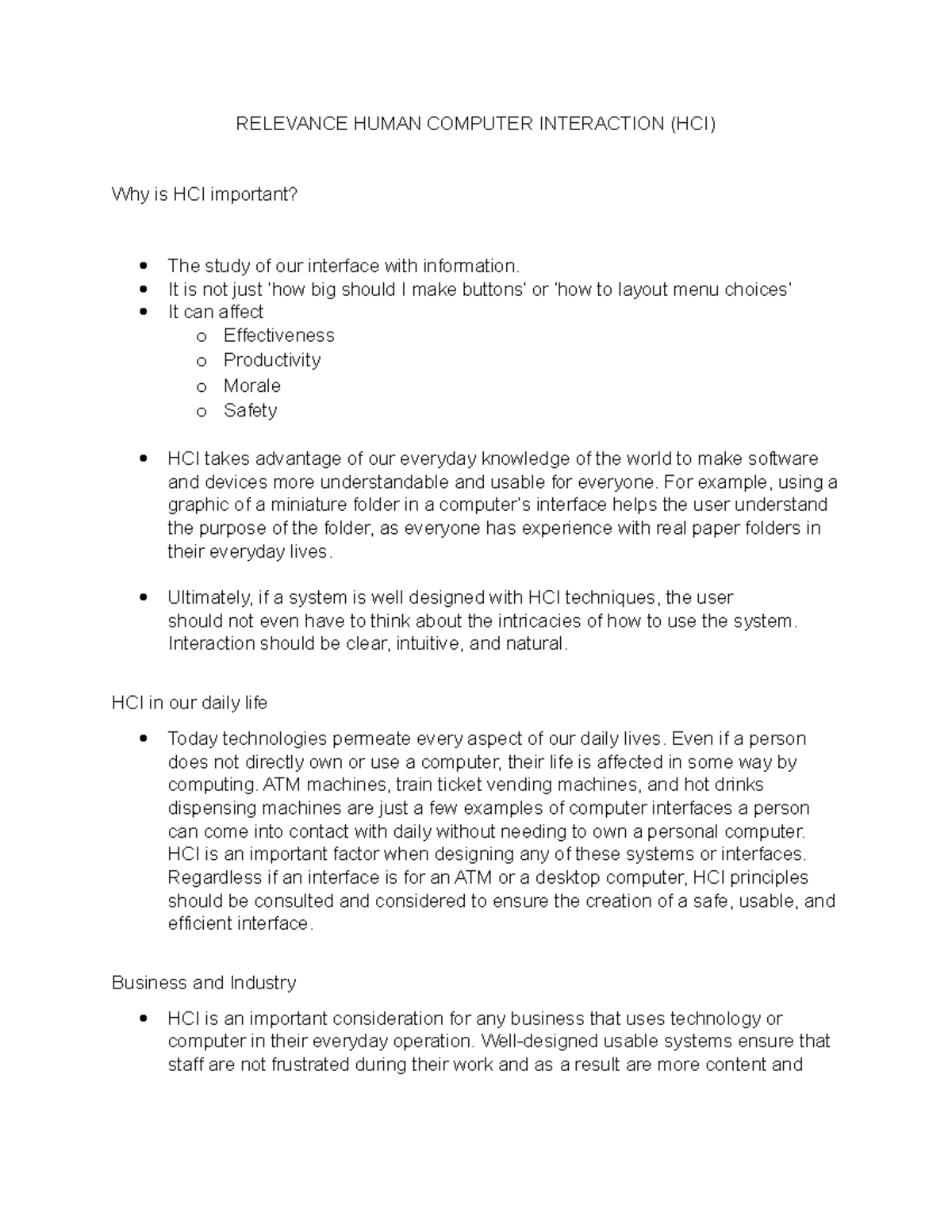 The relevance and importance of Human Computer Interaction - RELEVANCE ...