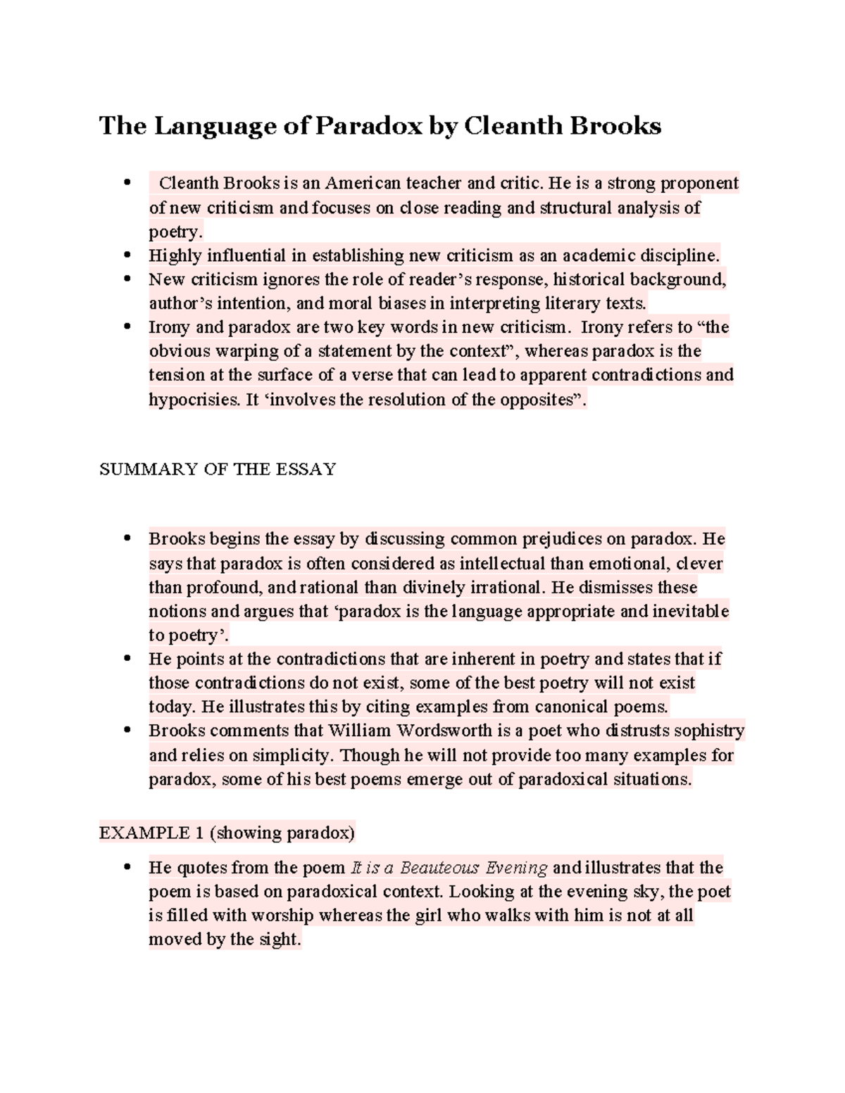 ENG 201: The Language of Paradox - Analyzing Cleanth Brooks' Critique ...