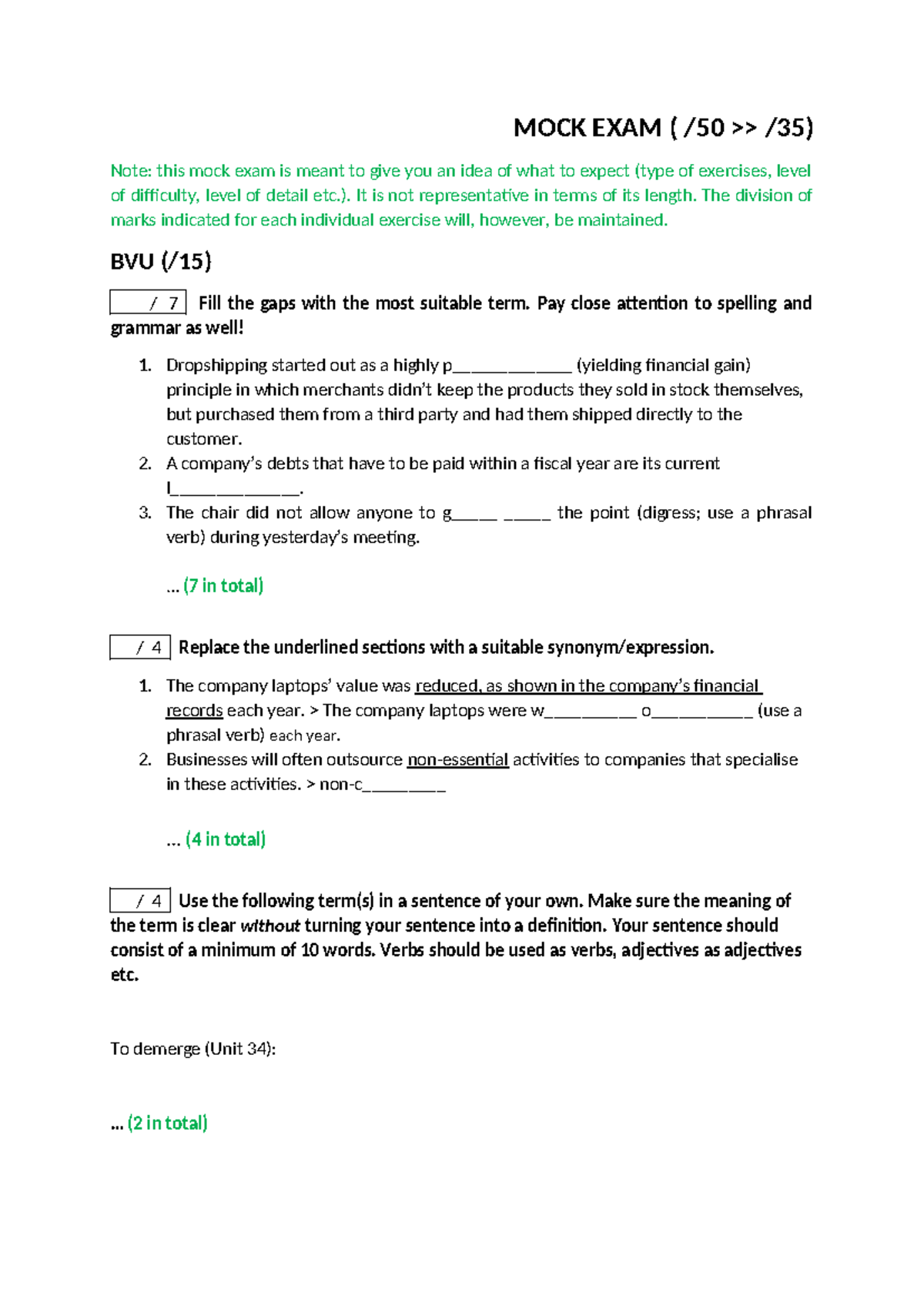 Mock Exam 2425 (Key): Practice Questions & Answers - Studocu