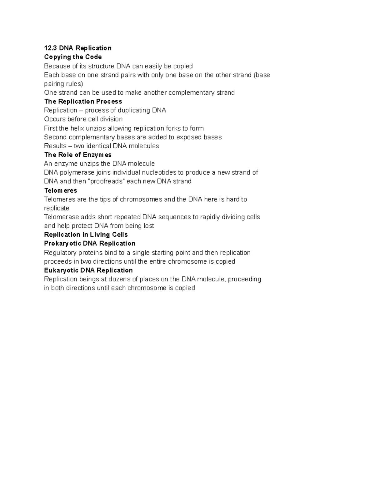 Biology 12.3 Lecture Notes: DNA Replication Process and Enzymes - Studocu