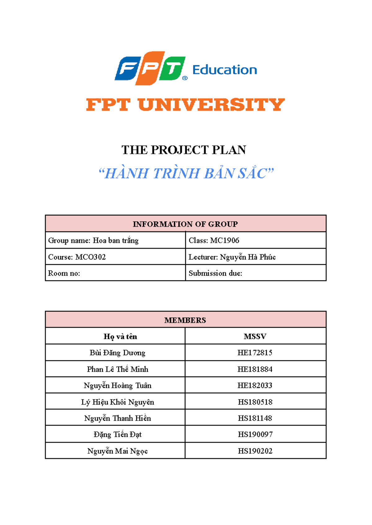 Project Plan for MCO302 - Hoa Ban Trắng Group - Studocu