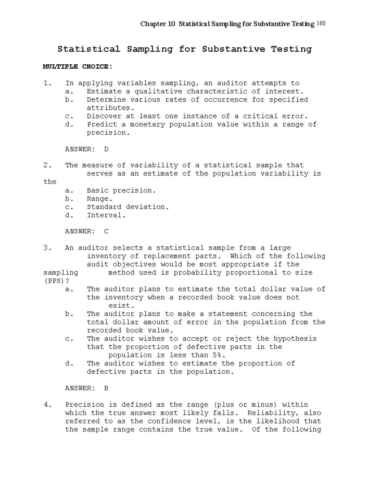 Ch10 - aud - Chapter 10 Statistical Sampling for Substantive Testing ...