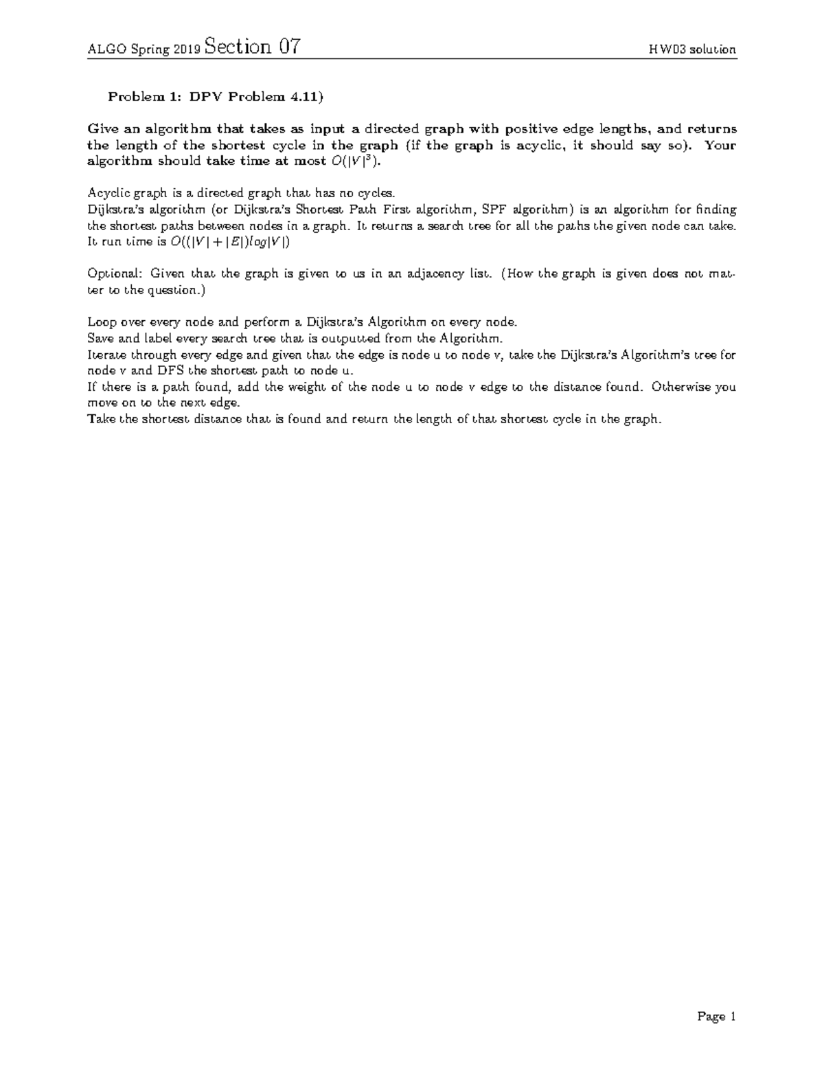 Algo Hw 03 - Algo Hw 3 - Problem 1: DPV Problem 4) Give an algorithm ...