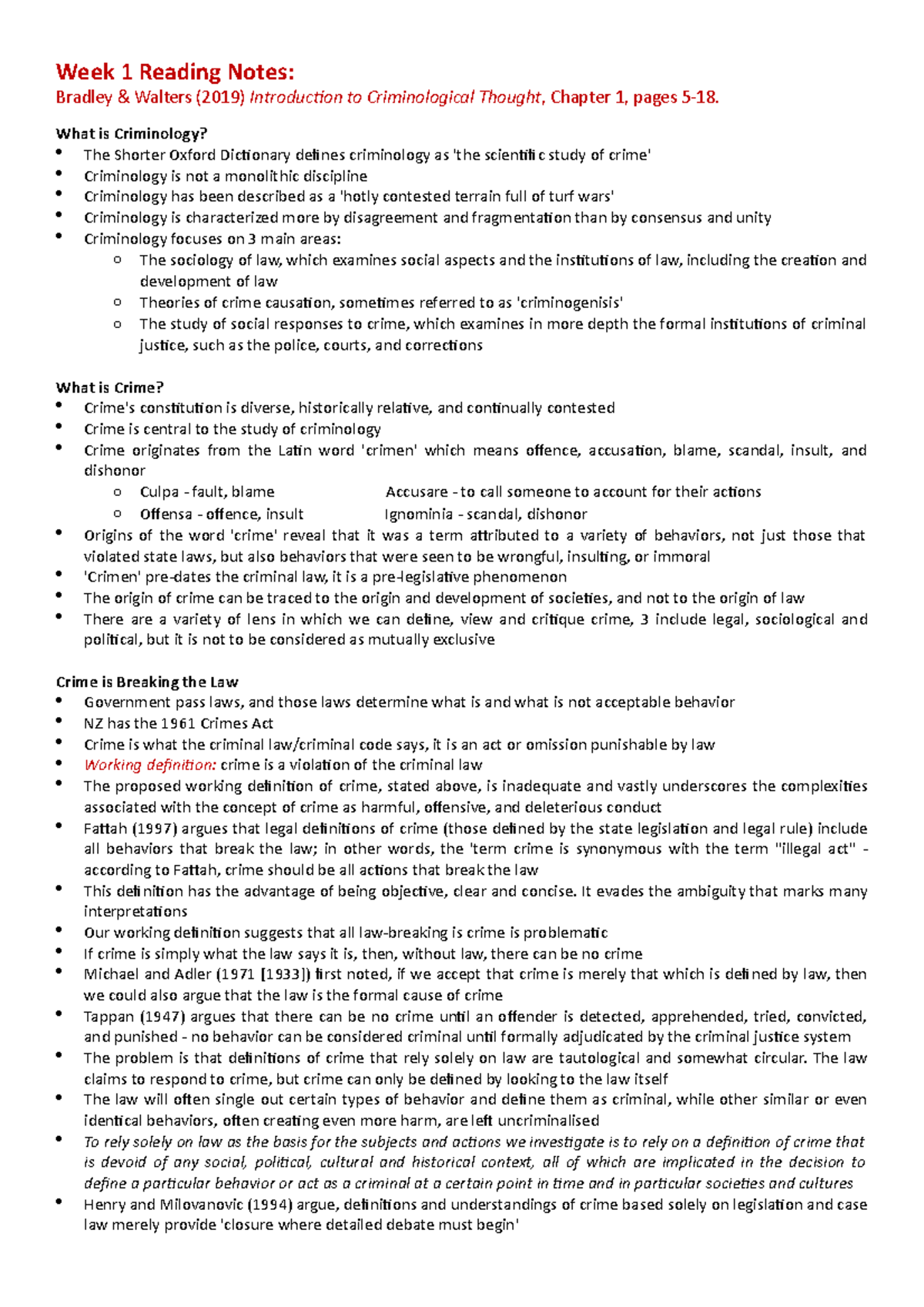 CRIM111 Week 1 Reading Summaries and Key Concepts on Crime - Studocu