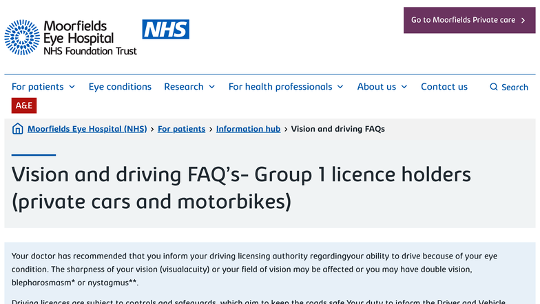 Vision and Driving FAQs: Moorfields Eye Hospital Guidance - Studocu