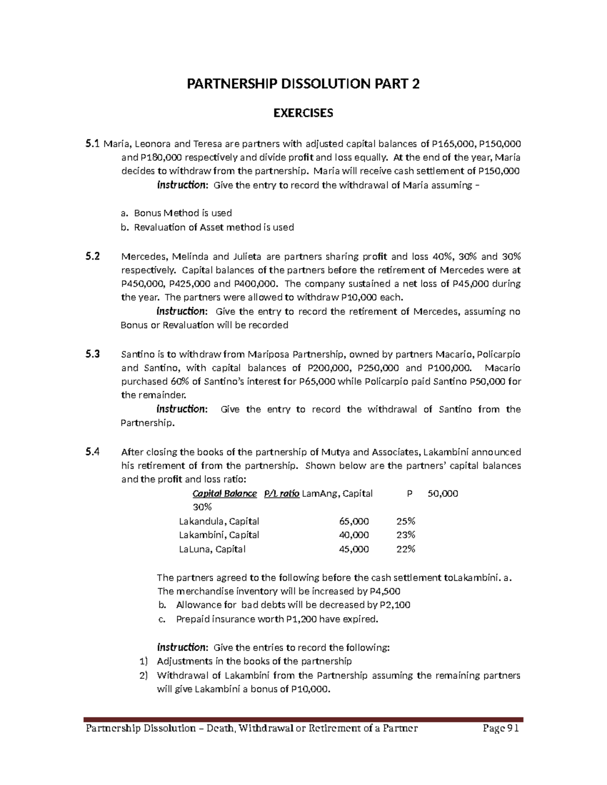 Partnership Dissolution Part 2: Exercise Answers & Recordings - Studocu