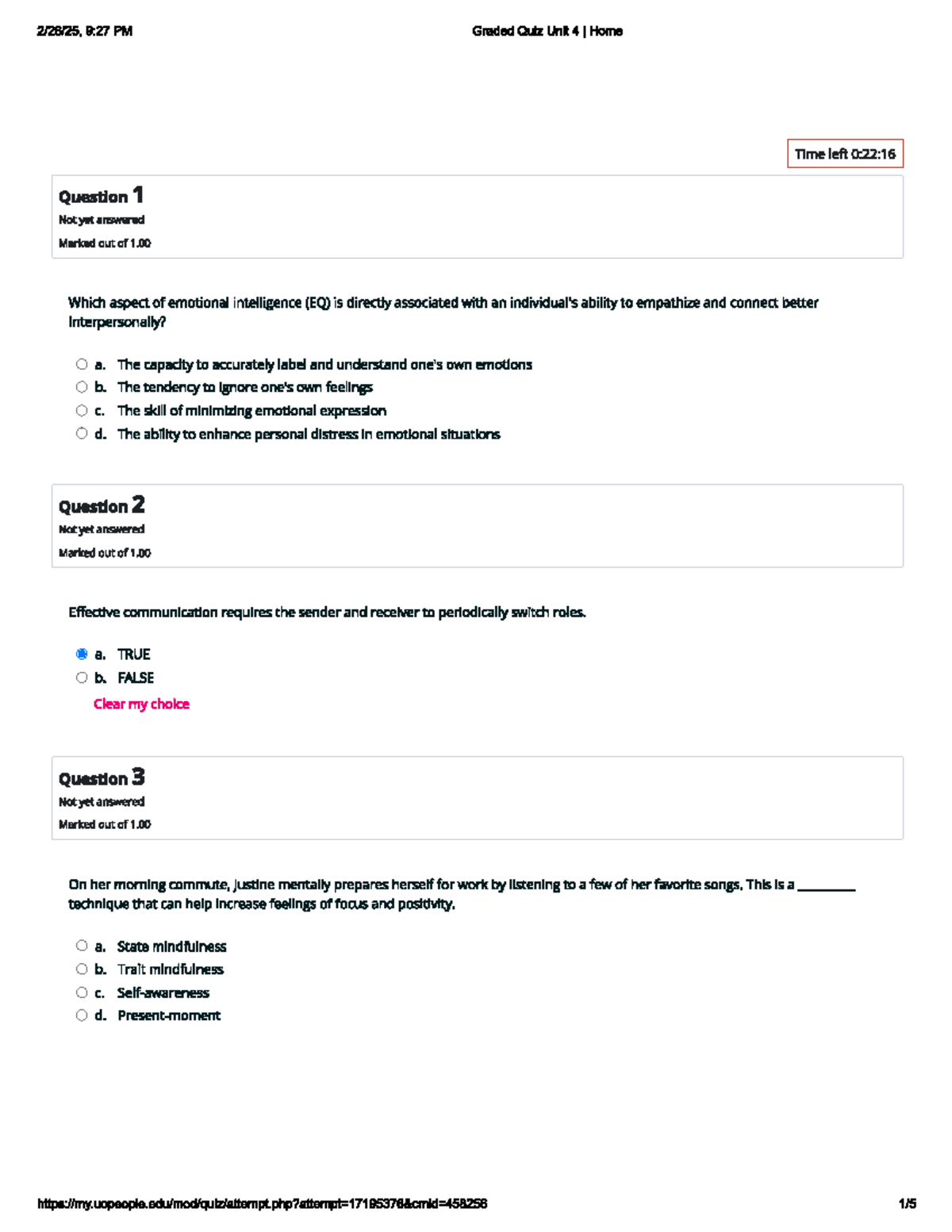 Unit 4 Quiz - Emotional Intelligence and Communication Skills - Studocu