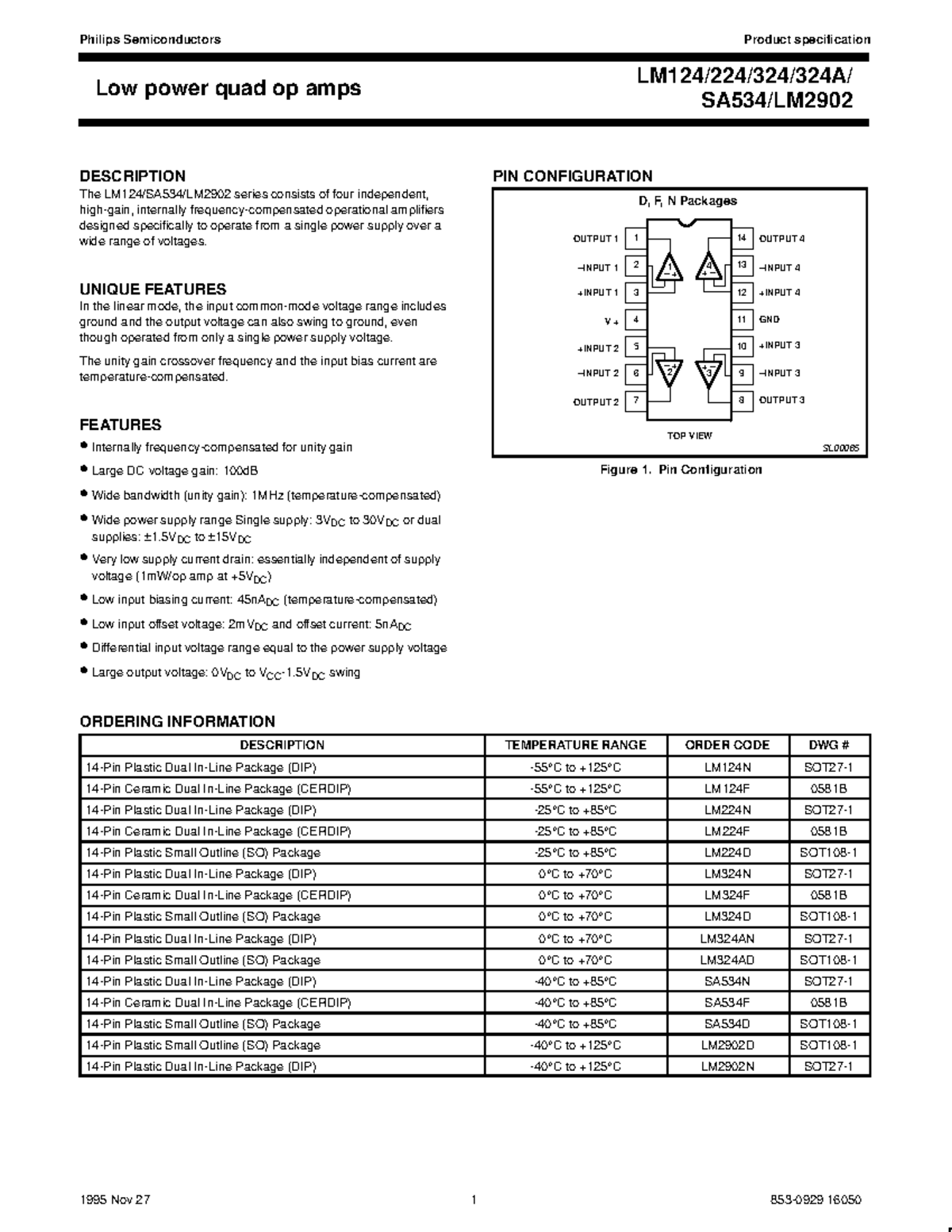 Philips Semiconductors LM124 Low Power Quad Op Amps Specification - Studocu