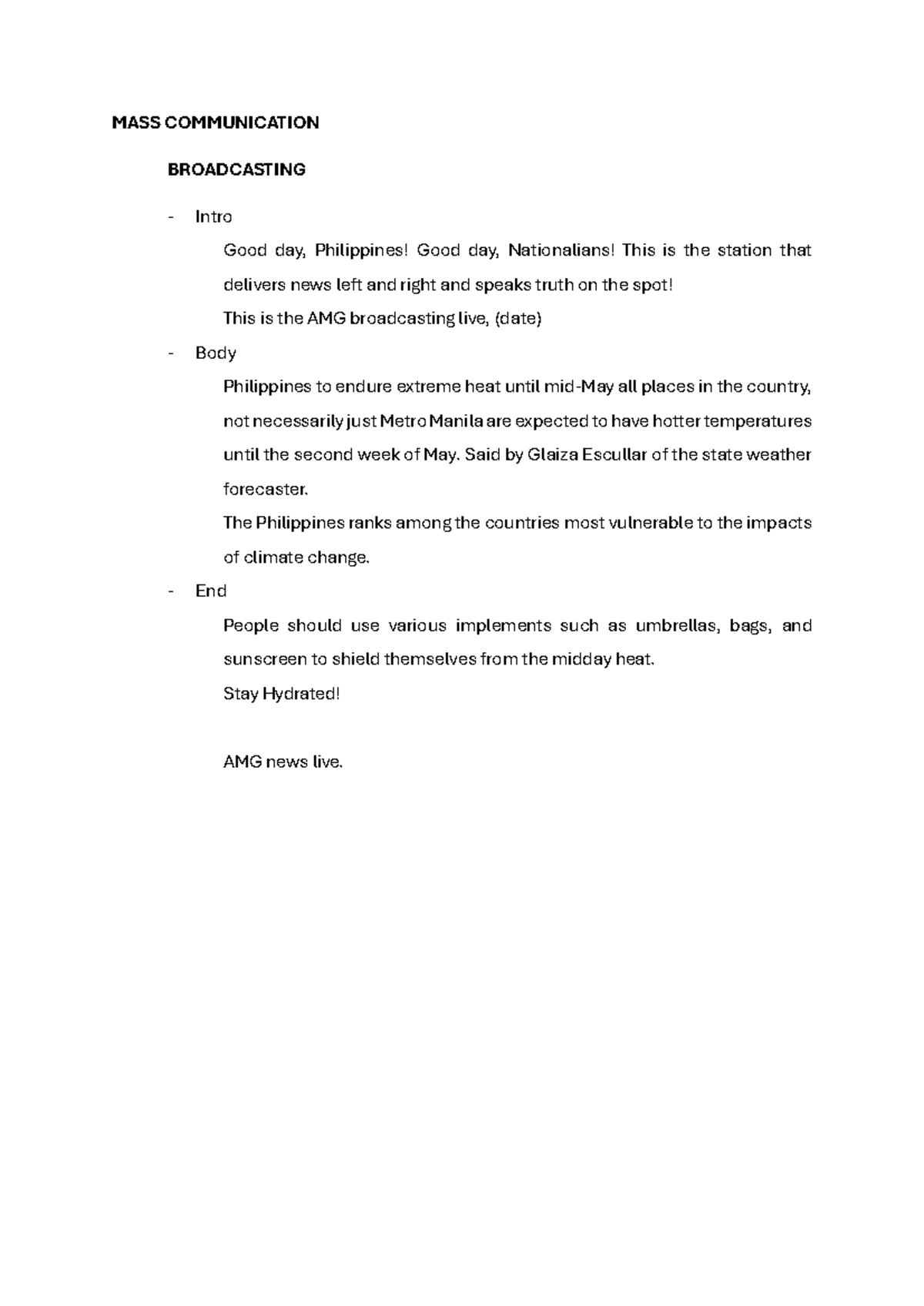 Torres MASS- Comm Broadcasting Script Overview - Studocu