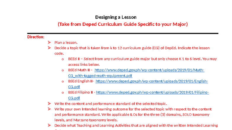 Midterm Project: Lesson Plan Design for K-6 Math (BSEd Math II) - Studocu