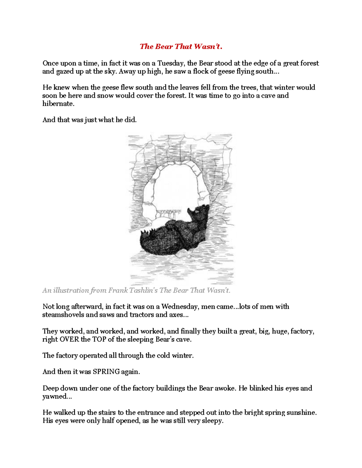 The Bear That Wasn't - Bài tập - The Bear That Wasn't. Once upon a time ...