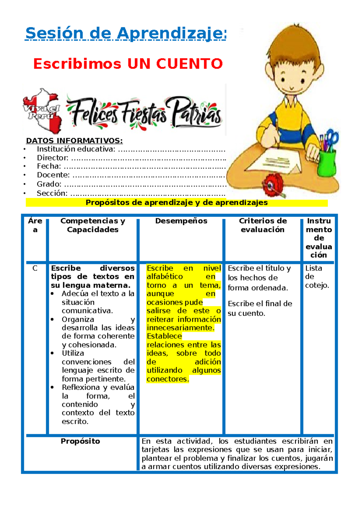 Escribimos un Cuento - Actividades y Evaluación (1° Sesión DÍA 3 COM) - Studocu