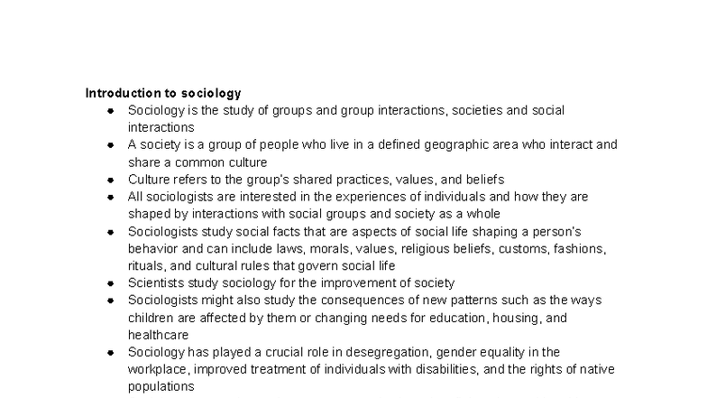 Sociology 101: Comprehensive Notes on Key Concepts and Methods - Studocu