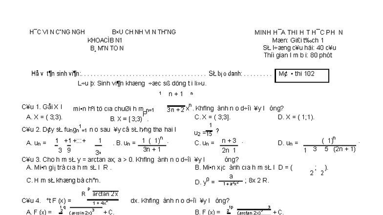 Demau GT 1 - đề gt - H ̄C VI N C ̆NG NGH B×U CH NH VI N TH ̆NG KHOACÌB ...