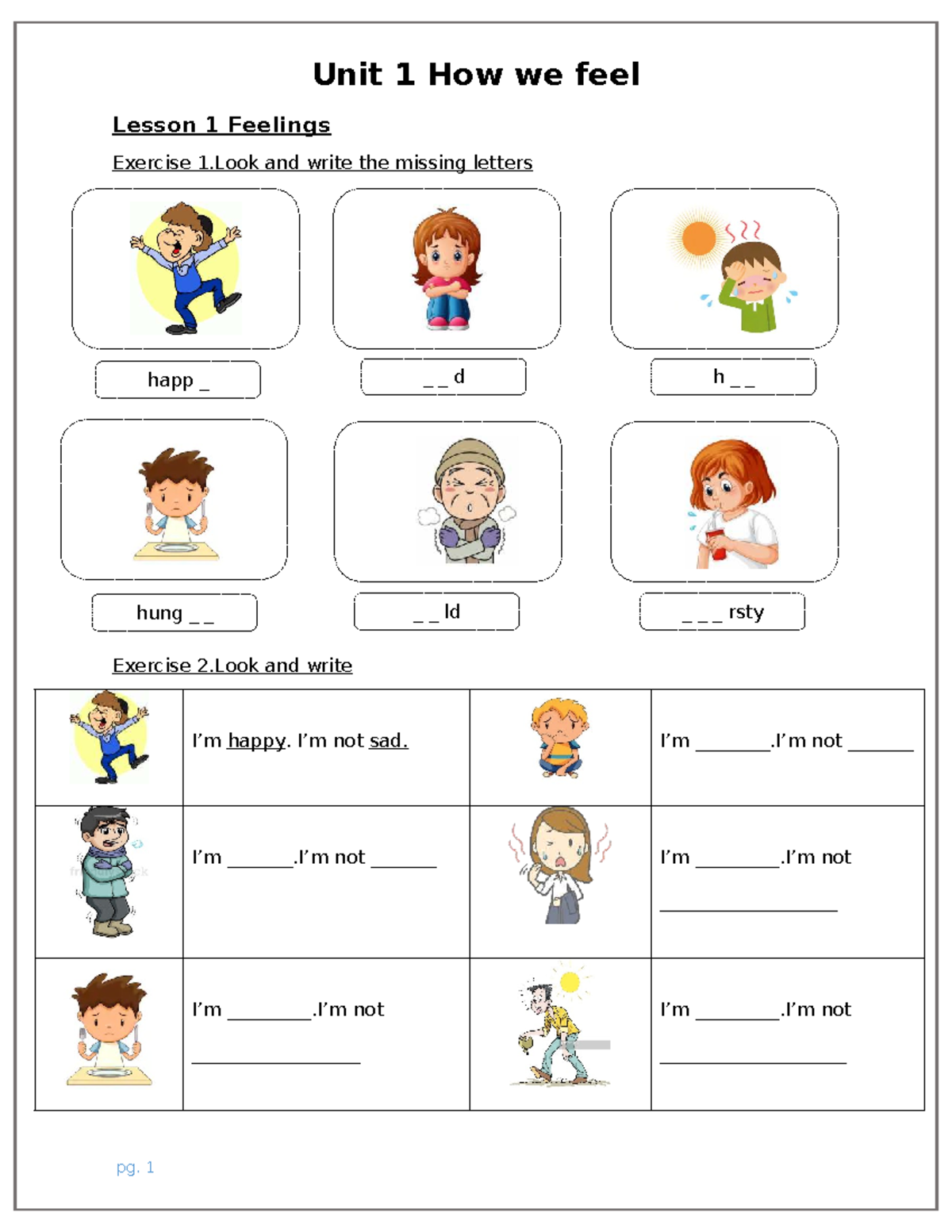 Unit 1: How We Feel - Lesson Exercises and Activities - Studocu