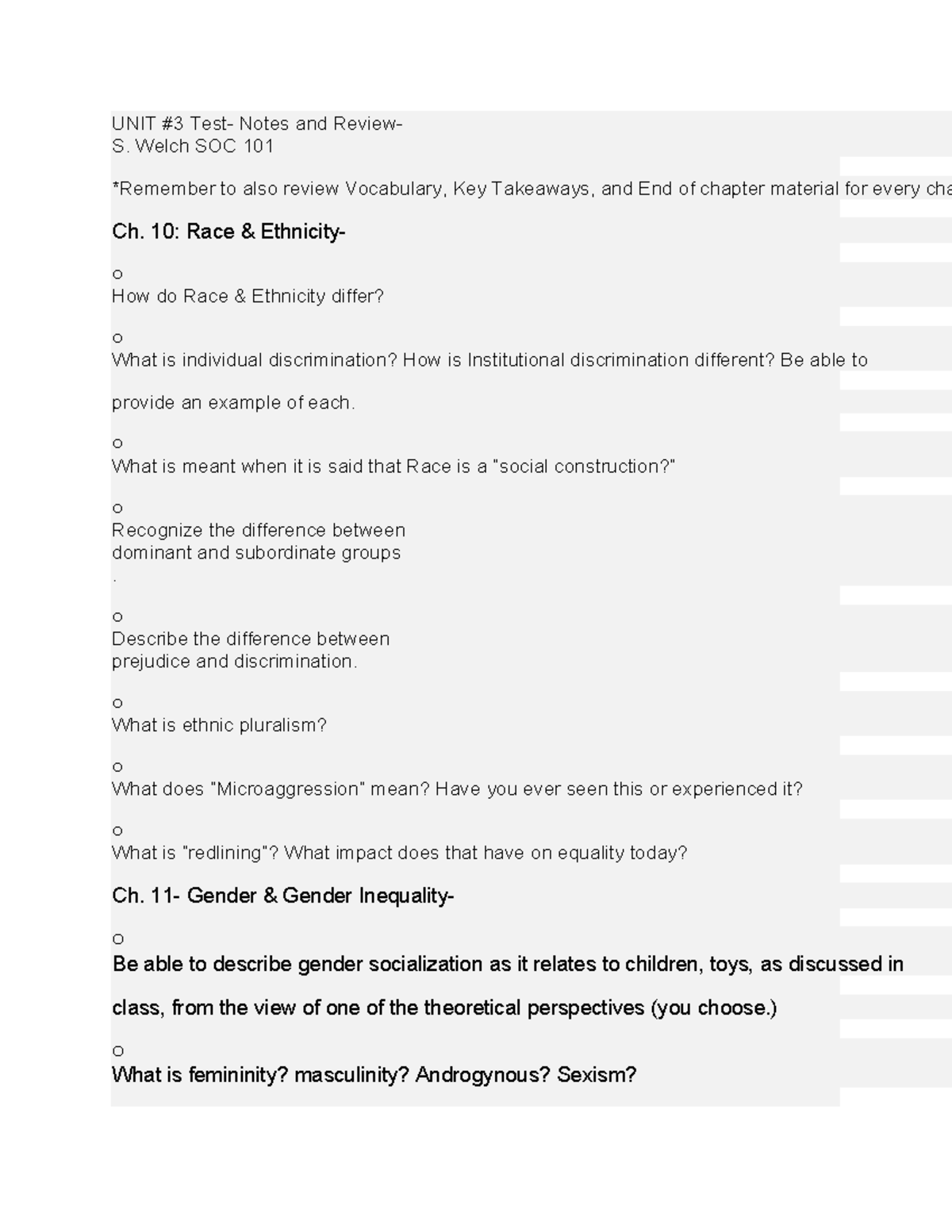 SOC 101 Unit #3 Test: Notes and Review on Social Issues - UNIT #3 Test ...