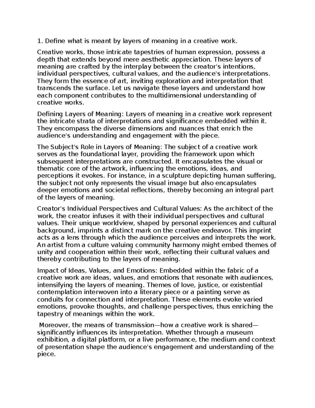Journal 1 - Exploring Layers of Meaning in Creative Works - Studocu