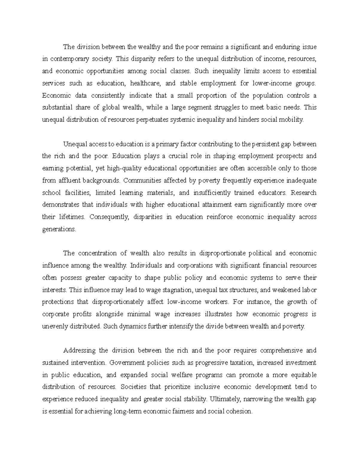 Wealth vs. Poverty: Addressing Economic Inequality Issues - Studocu