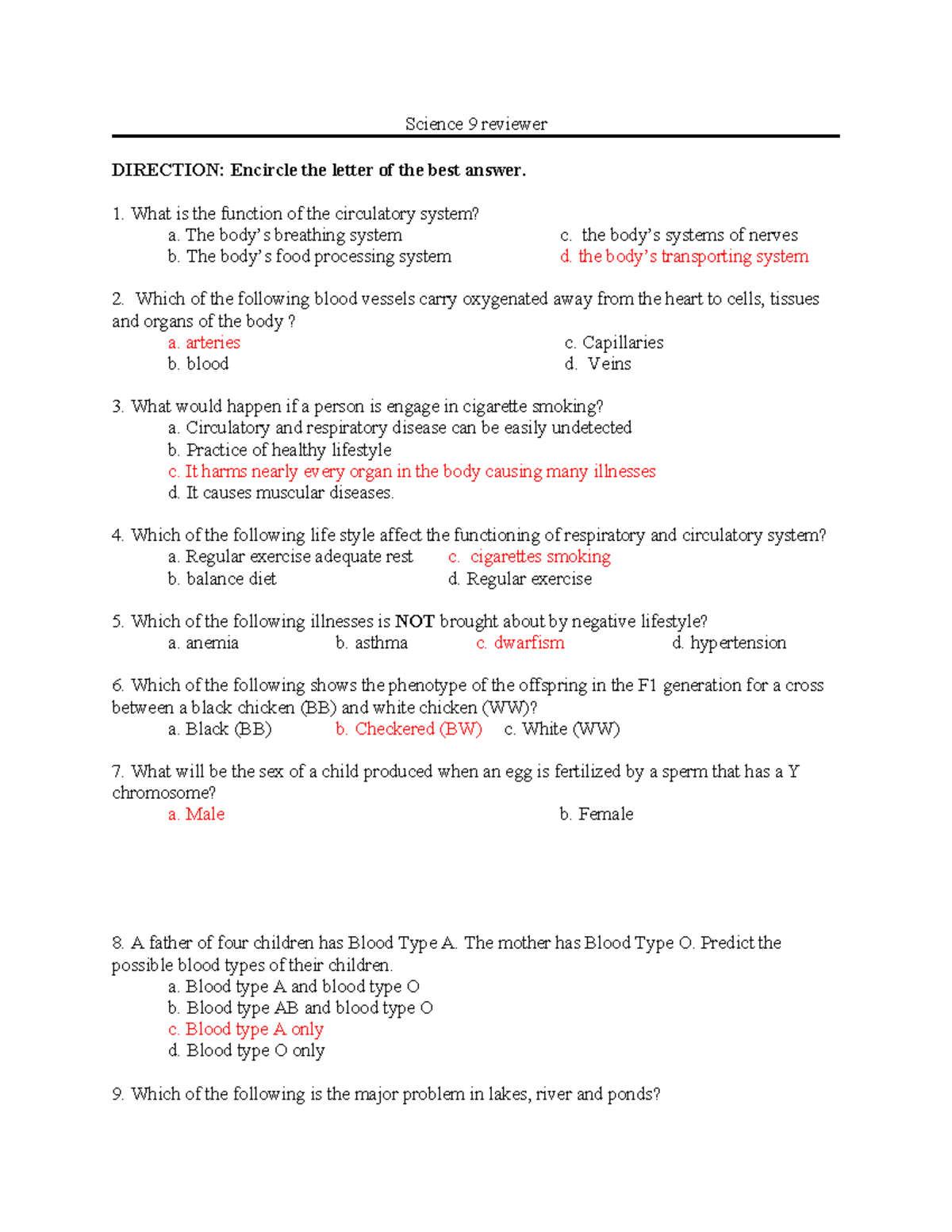 Science 9 Final Exam Reviewer: Answer Key and Explanations - Studocu