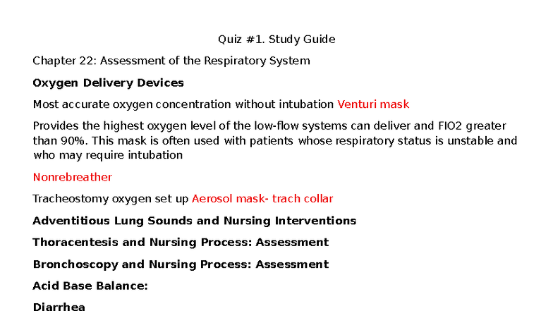 Quiz Study Guide: Chapter 22 - Respiratory System Assessment - Studocu