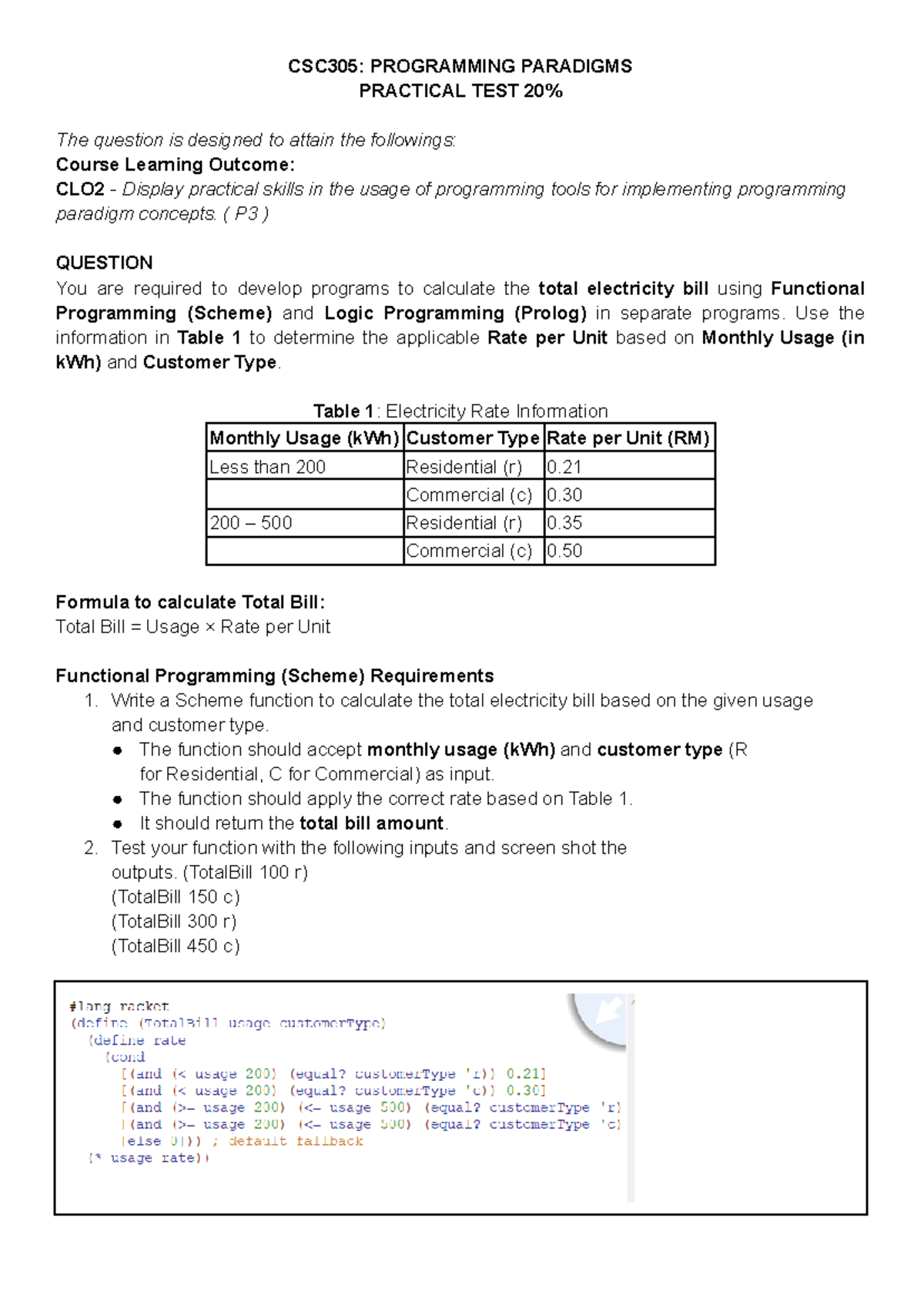 CSC305: Programming Paradigms Practical Test - Electricity Bill ...
