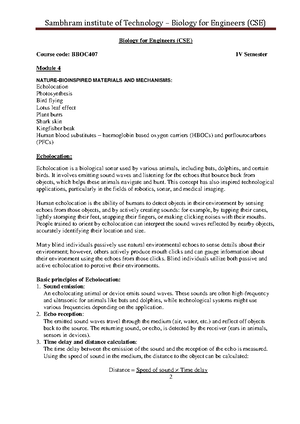 BBOC407 - Module 1 - notes - Biology for Engineers (CSE) Course code ...