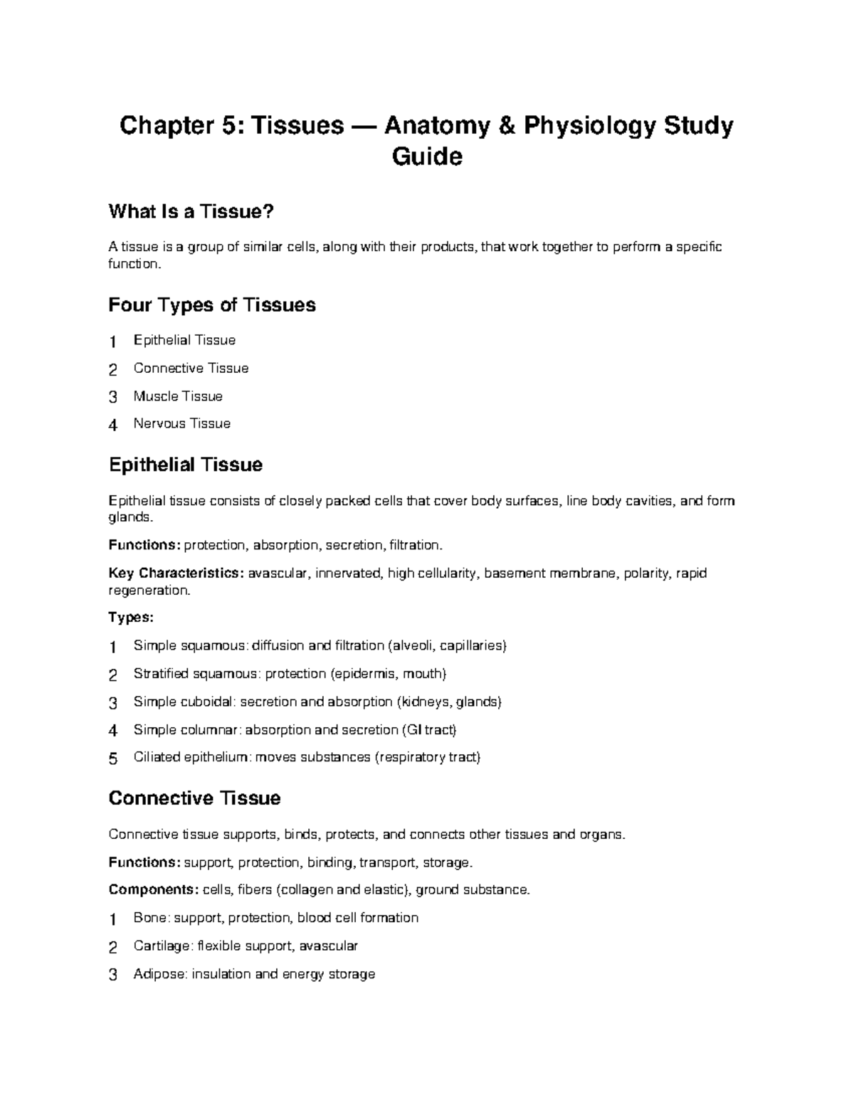 Chapter 5: Tissues Anatomy & Physiology Study Guide - Studocu