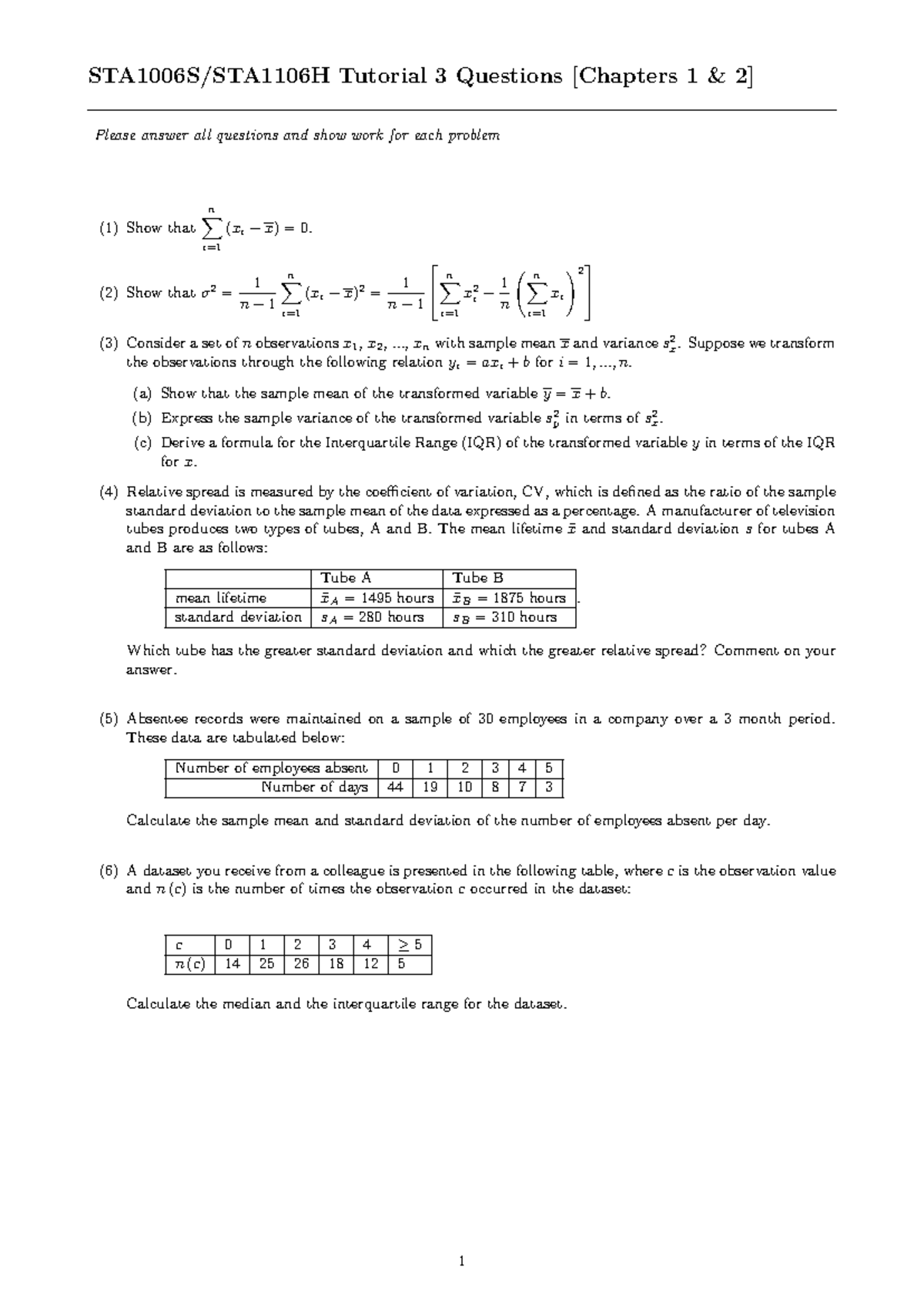 STA1006 S Tutorial 3: Questions and Solutions - Studocu