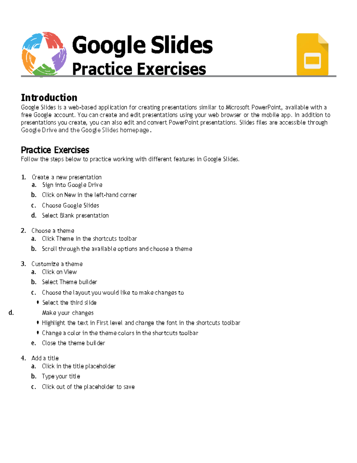Technology Google Slides: Practice Exercises Guide - Studocu