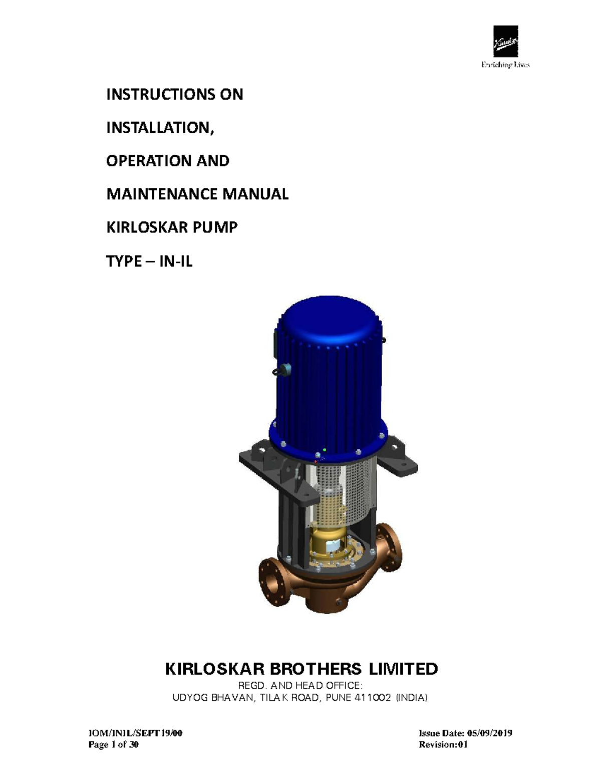 INIL-IOM Kirloskar Pump Installation & Maintenance Manual - Studocu