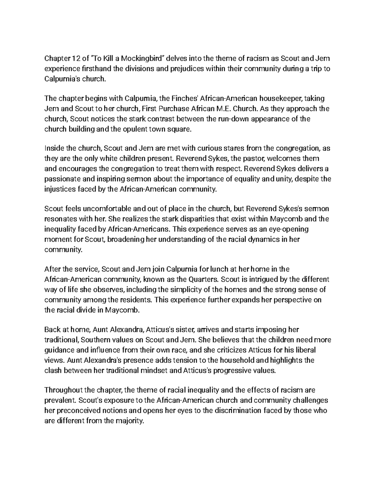 Chapter 12: From Visiting Calpurnia's Church to Clashes with Aunt ...