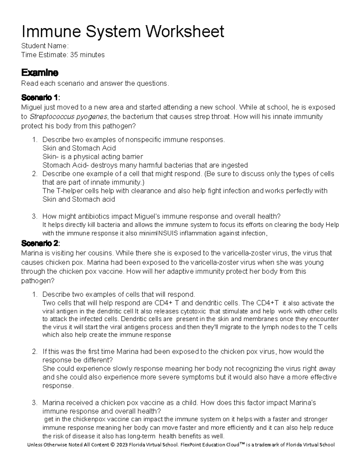 Copy of 603Assignment immune system worksheet - Immune System Worksheet ...