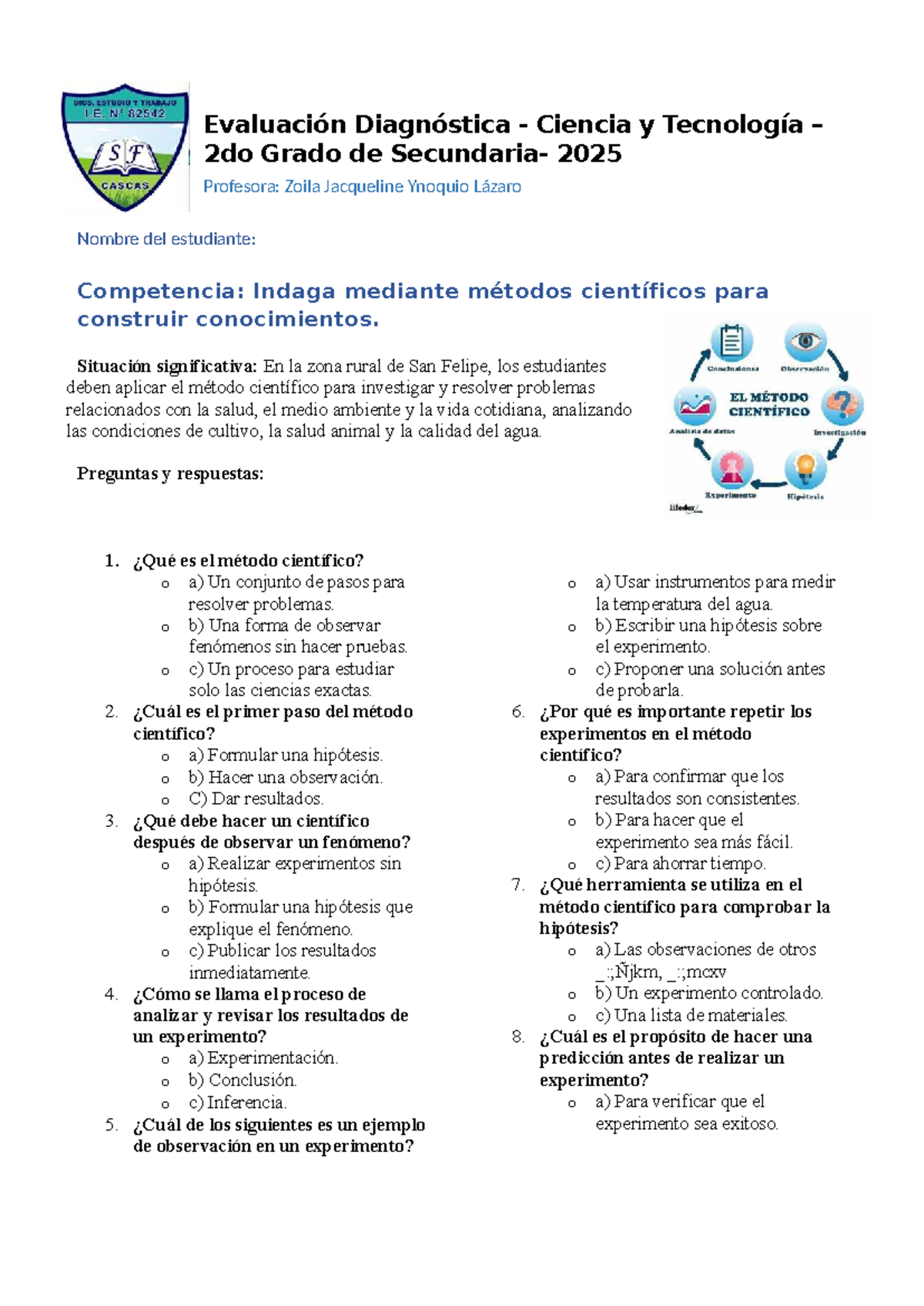 Evaluación Diagnóstica CT 2do Grado - Evaluación Diagnóstica - Ciencia ...