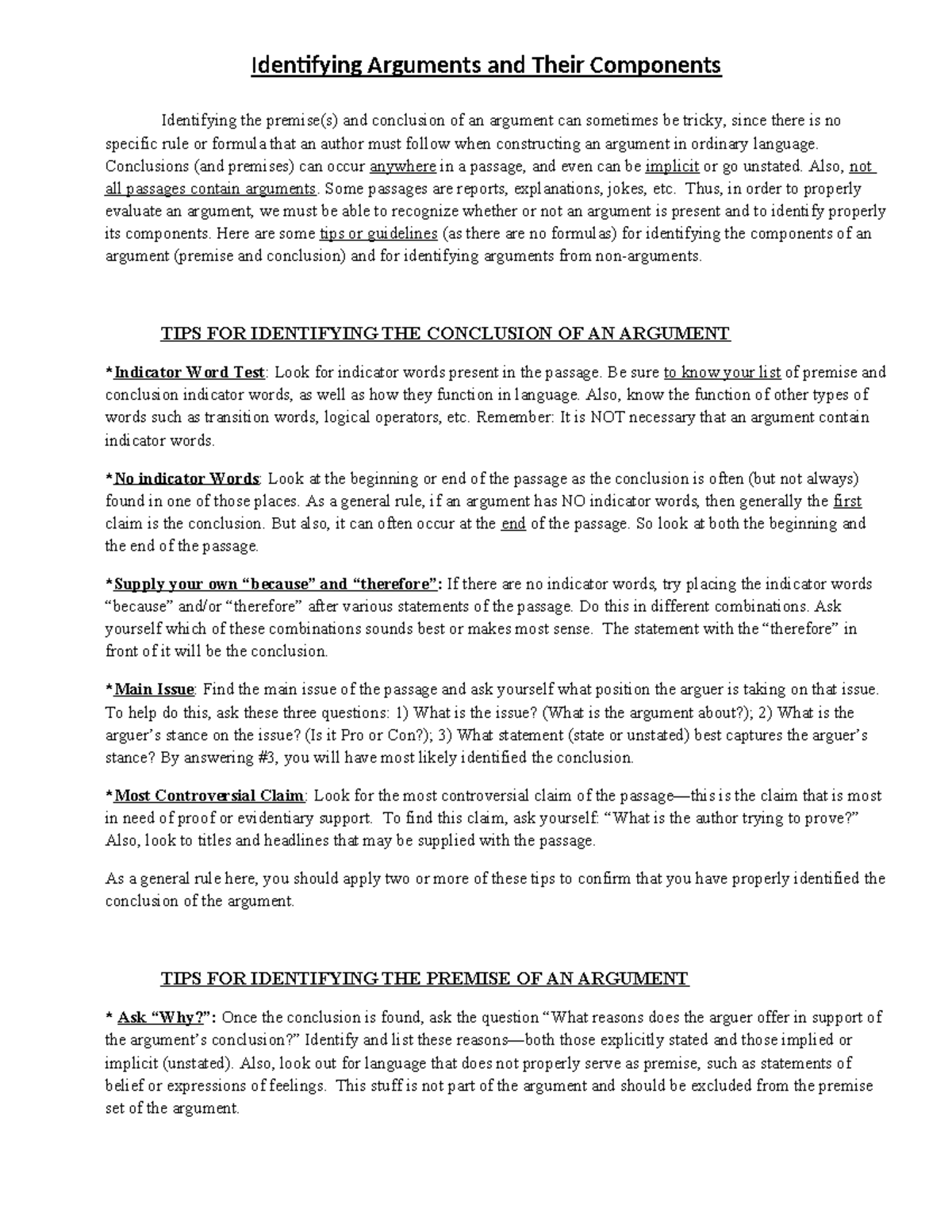 Cheat Sheets Phil 8-2-1 - Identifying Arguments and Their Components ...