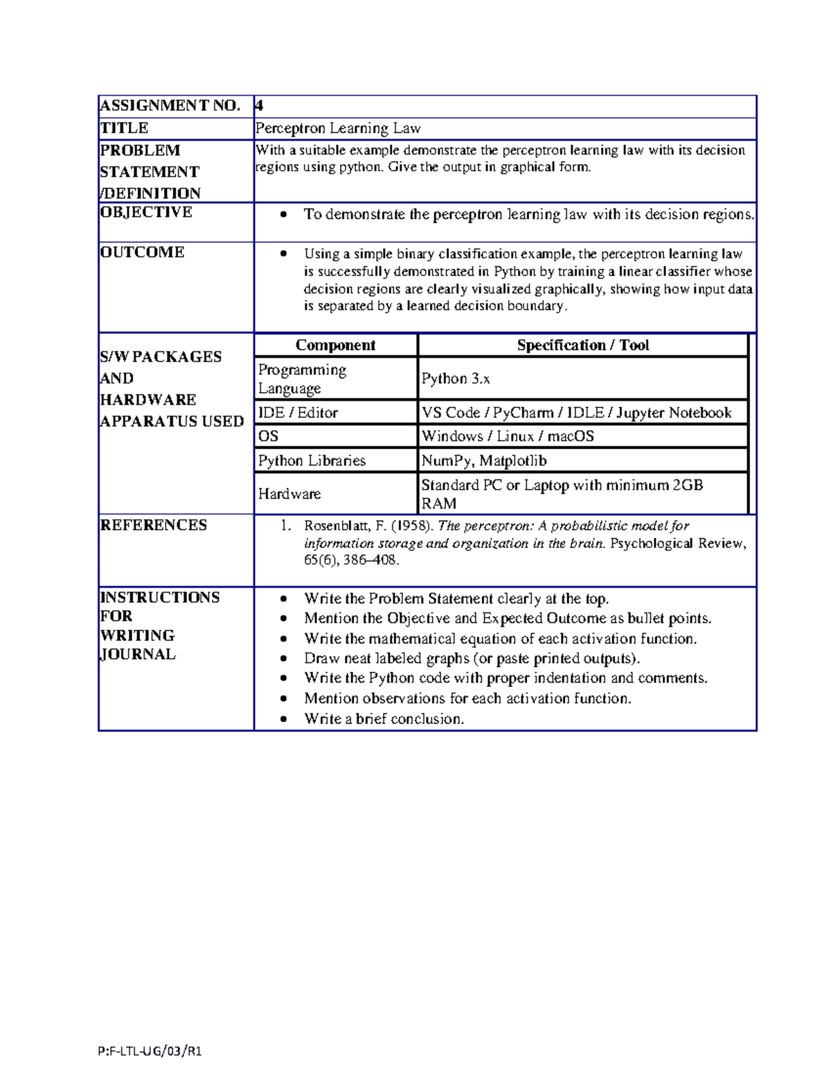 SL-2 Assignment 4: Perceptron Learning Law with Python Example - Studocu