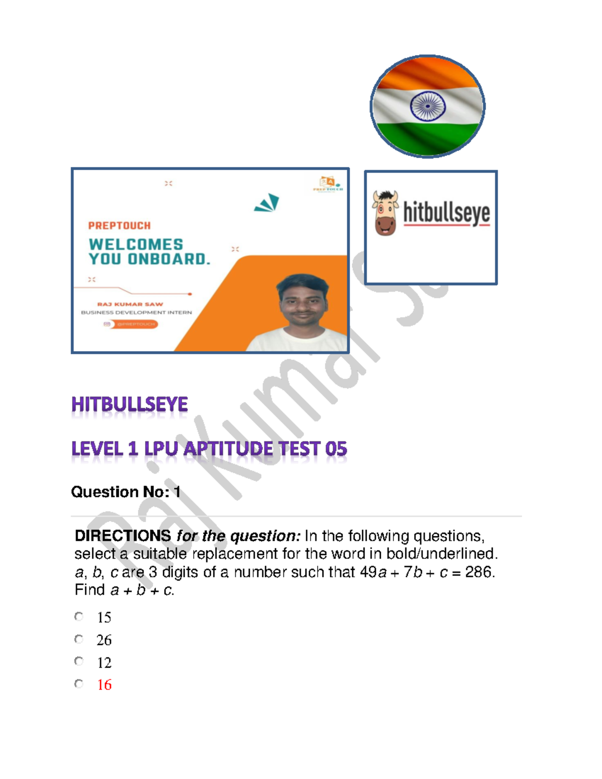 Hitbullseye Level 1 LPU Aptitude Test 05 - Practice Questions ...