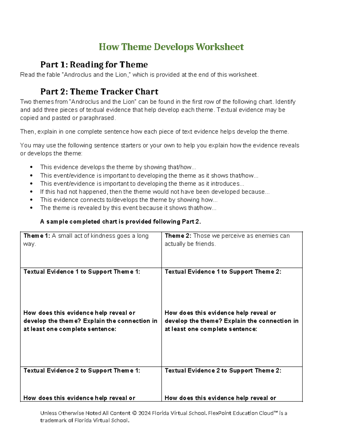 How theme develops worksheet - How Theme Develops Worksheet Part 1 ...