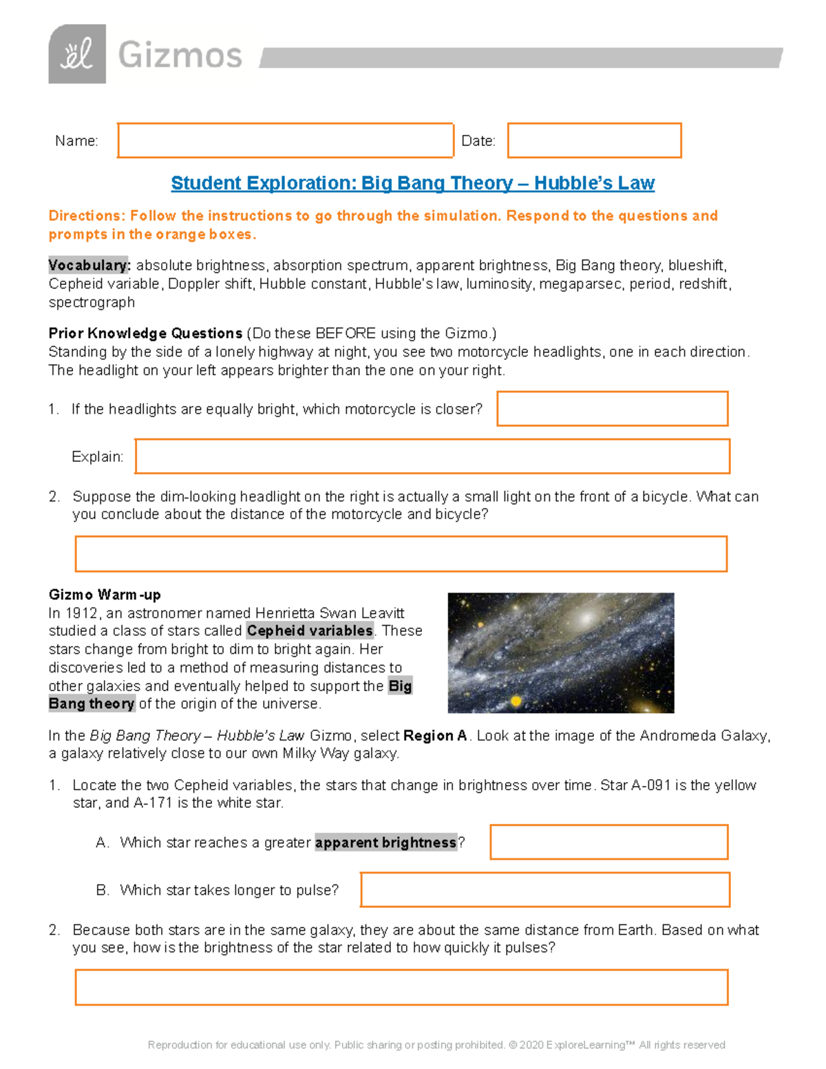 Big Bang Theory & Hubble's Law - Student Exploration (6.10) - Studocu
