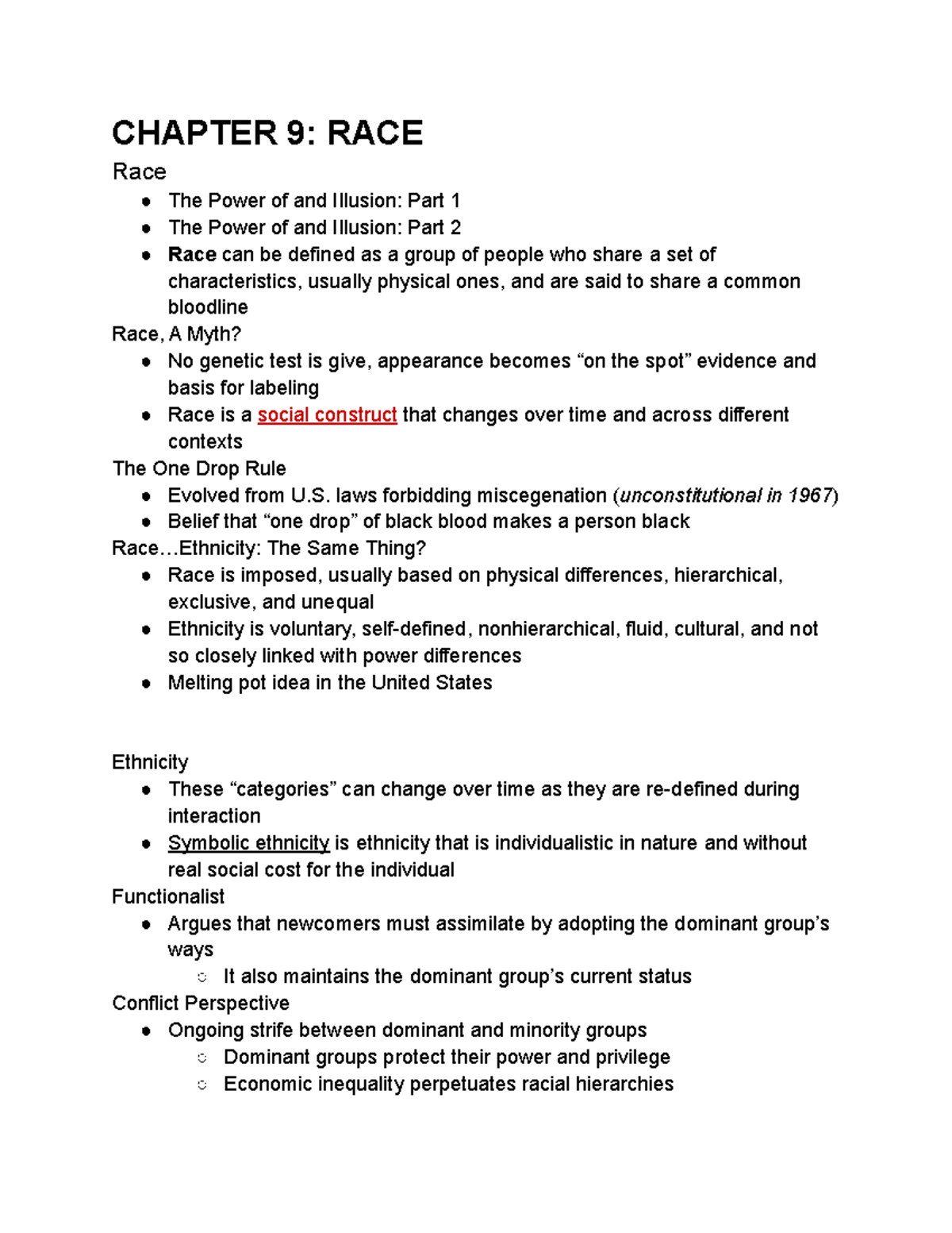 SOCI 101 Chapter 9 - Race Notes from "You May Ask Yourself" by Conley ...