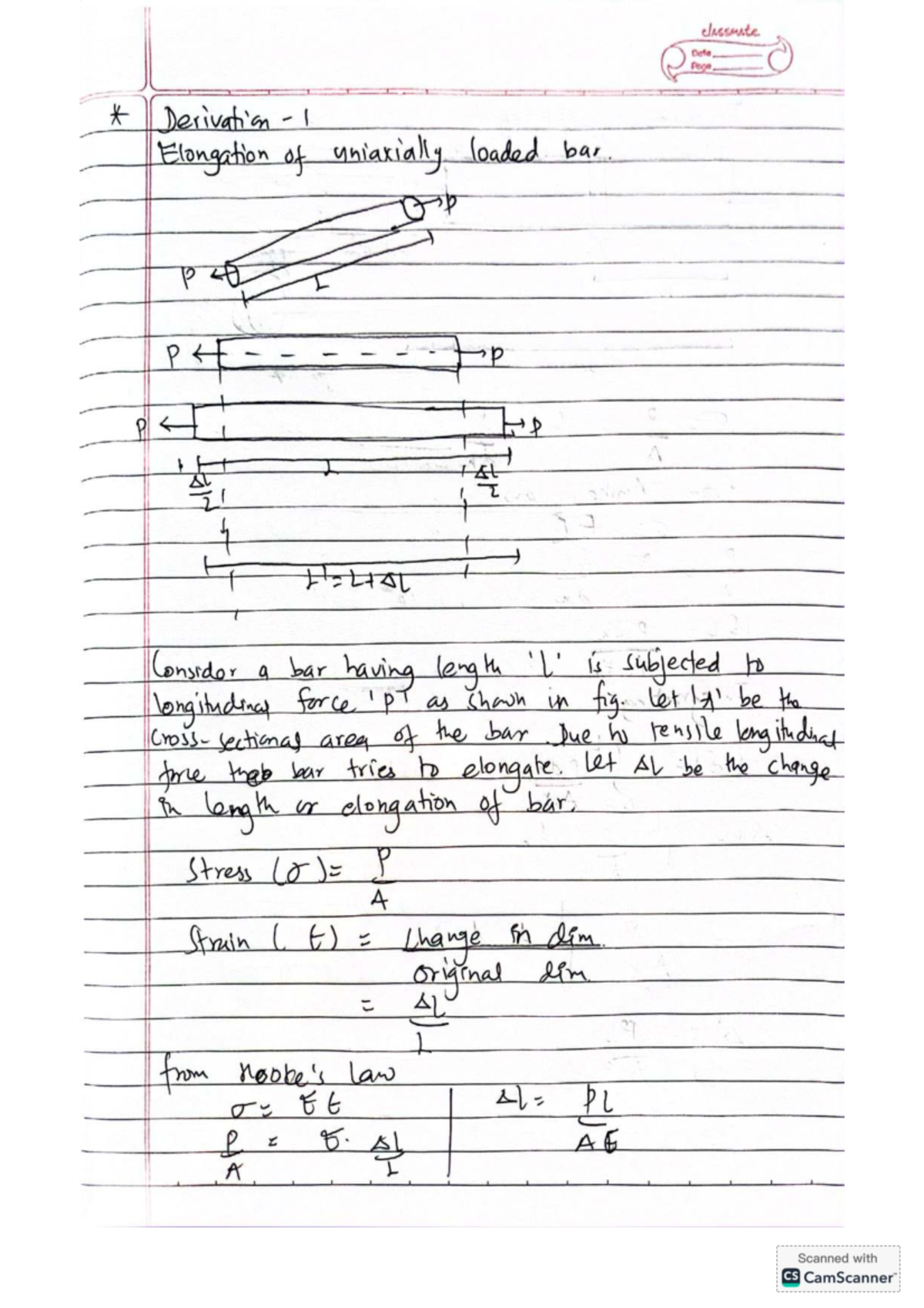 Derivations PS: Elongation of Various Bar Types - Handwritten Notes ...