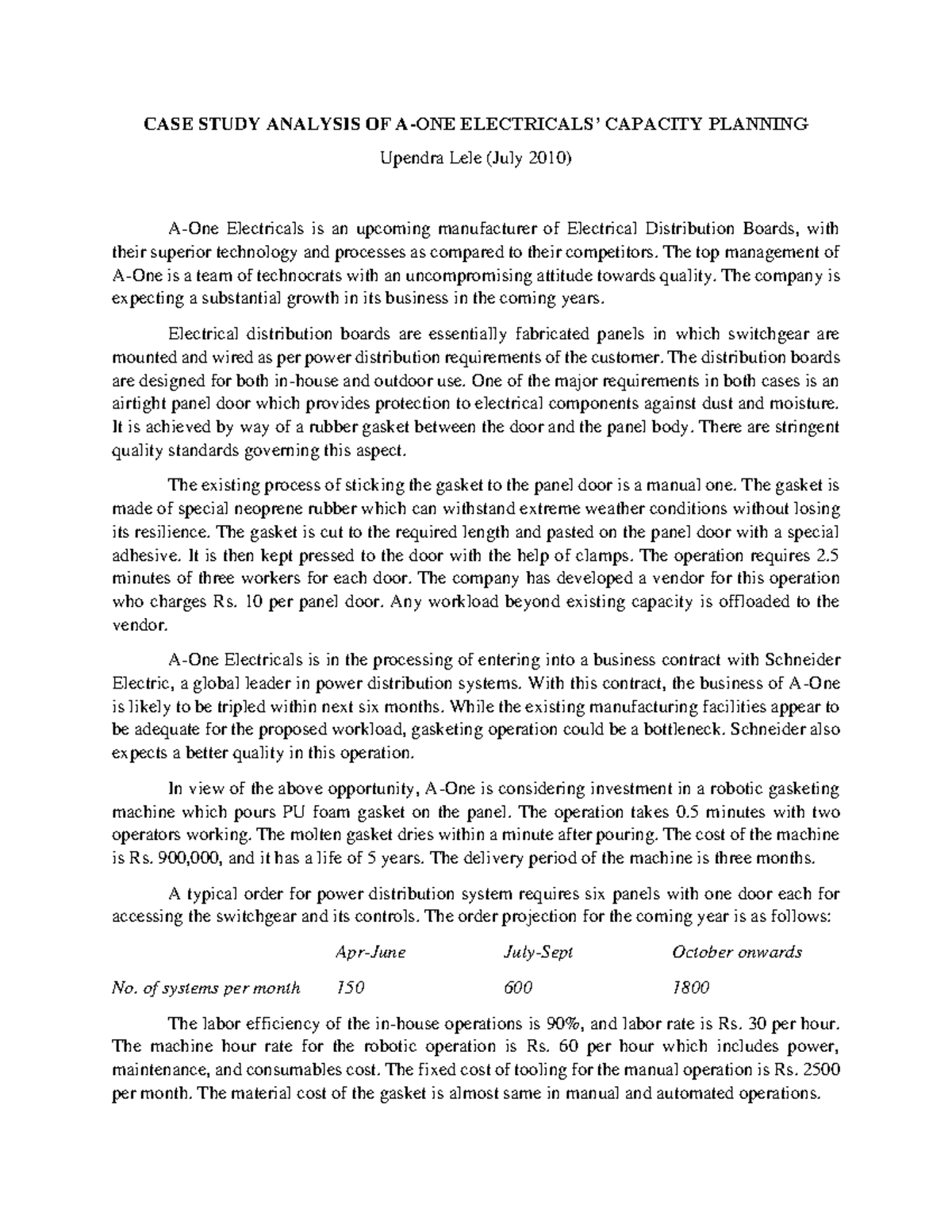 Operations Management - Capacity Planning Case Study - Studocu