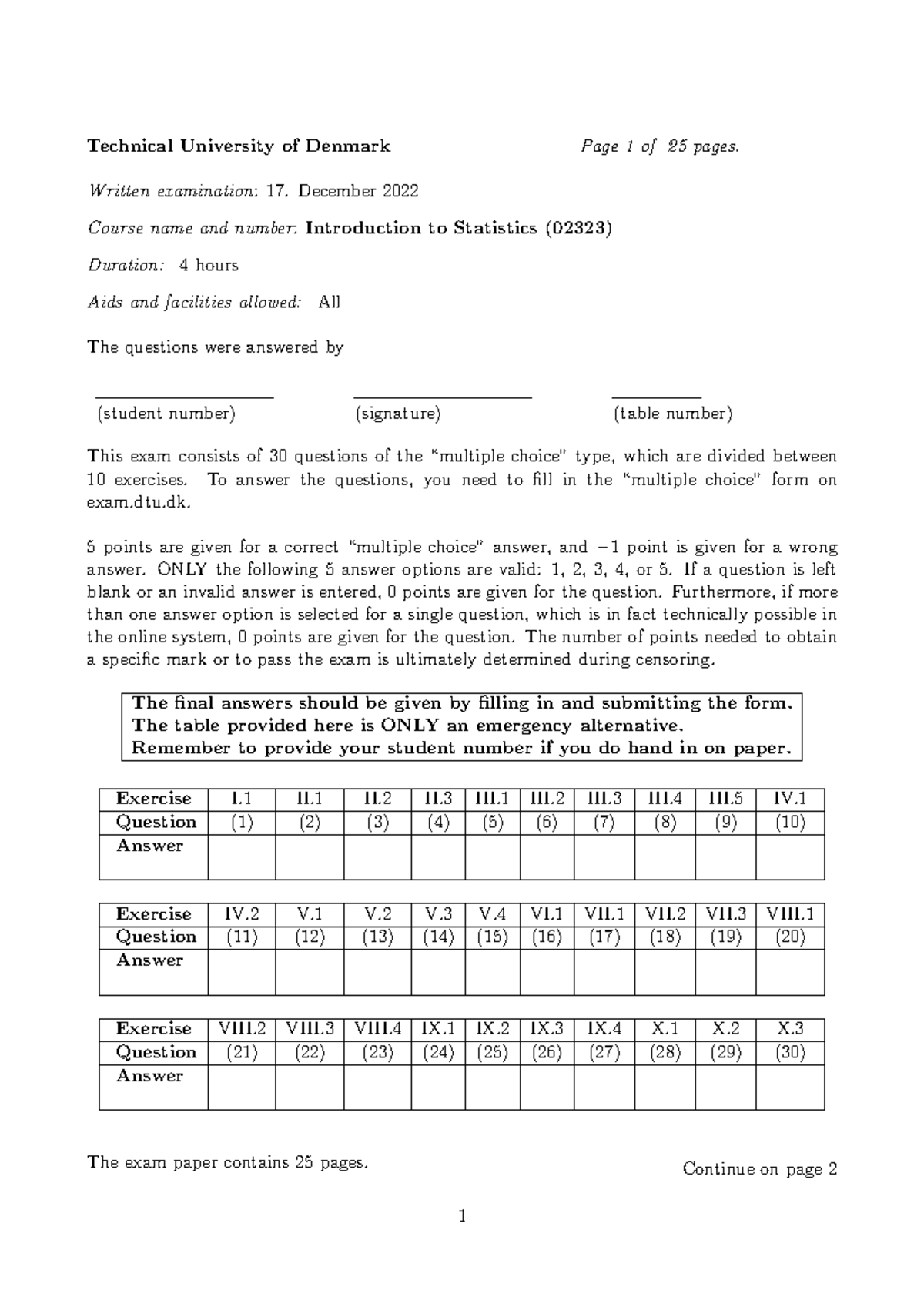 Final Exam: Introduction to Statistics (02323) - December 2022 - Studocu