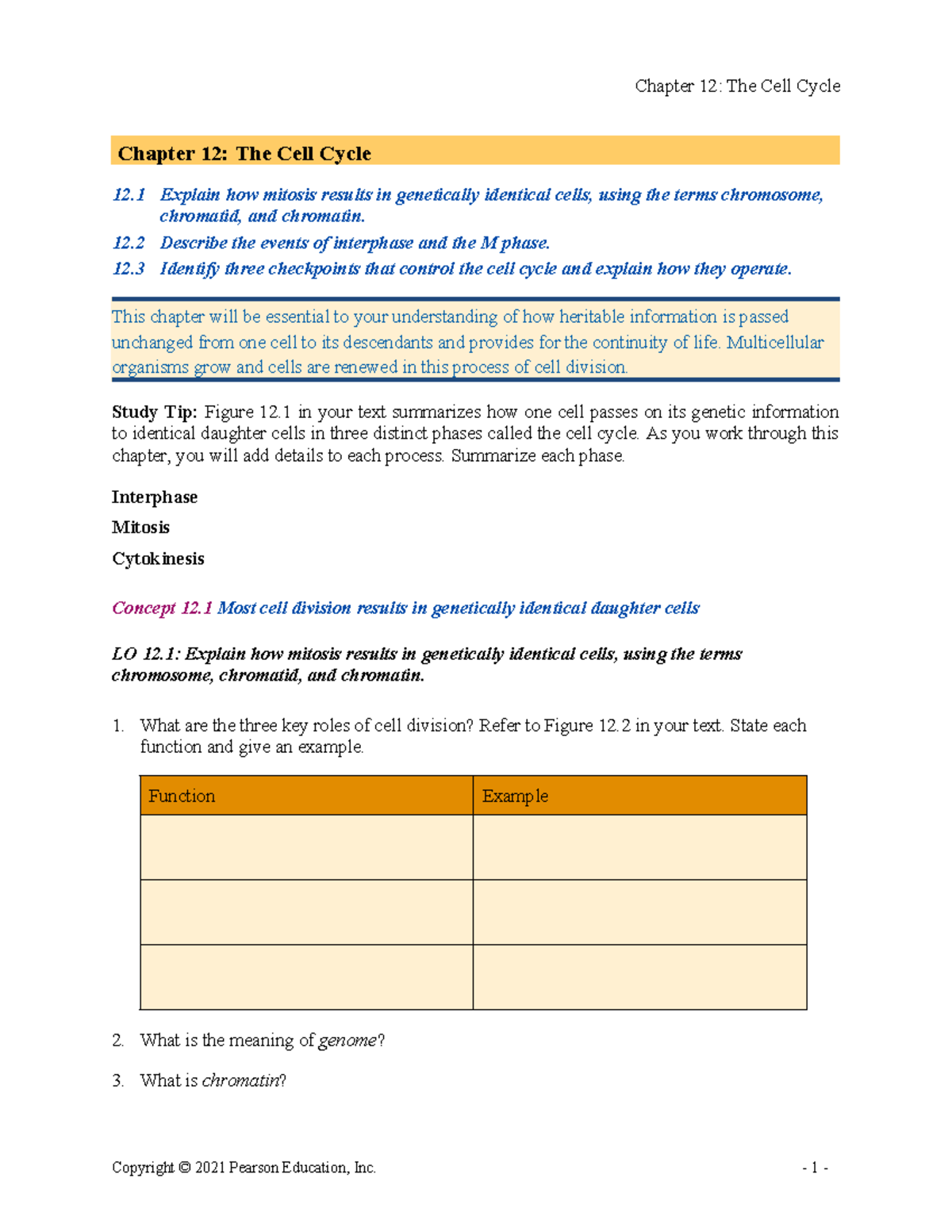 Bio12 ARG 12 - aaa - Chapter 12: The Cell Cycle 12 Explain how mitosis ...
